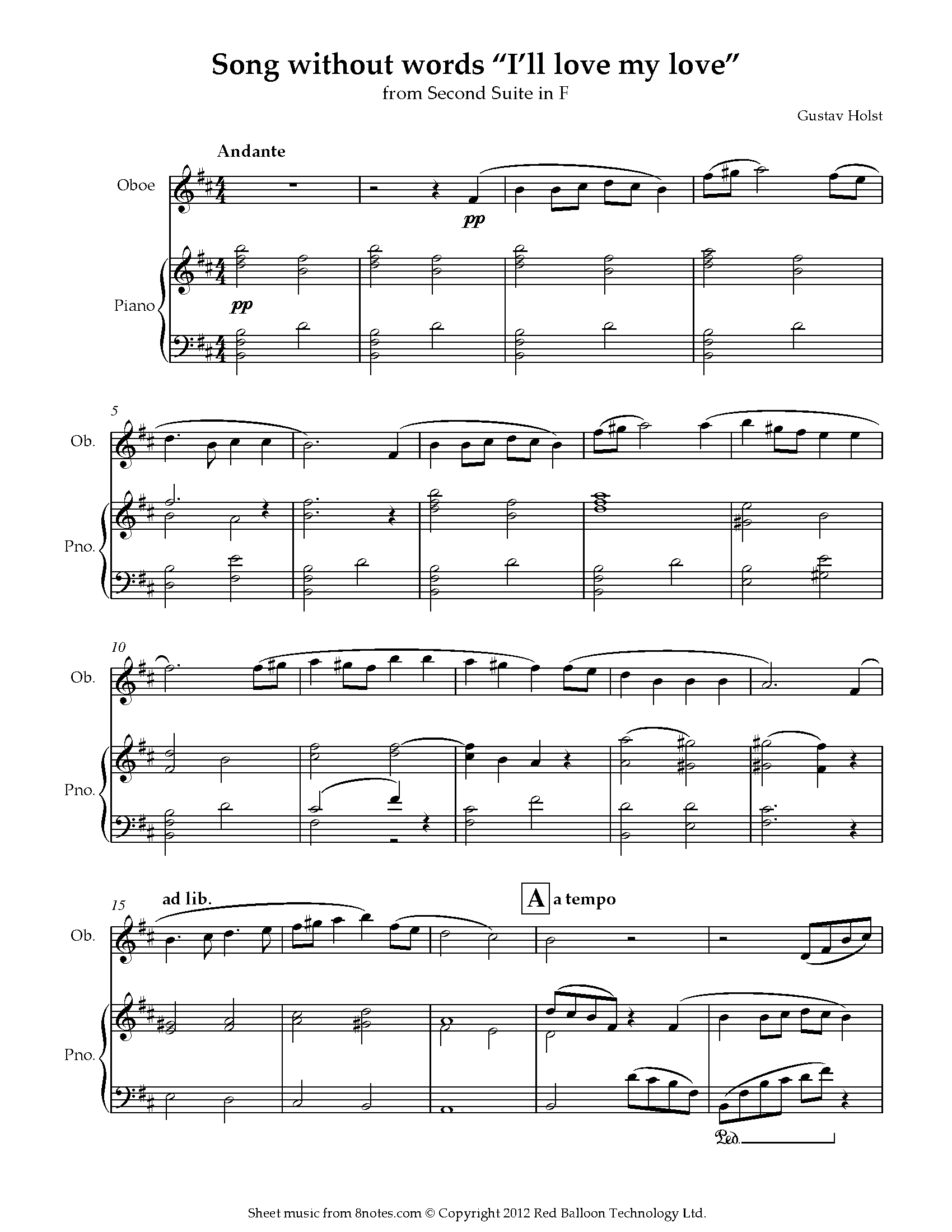 Holst Song Without Words Ill Love My Love From Second Suite In F