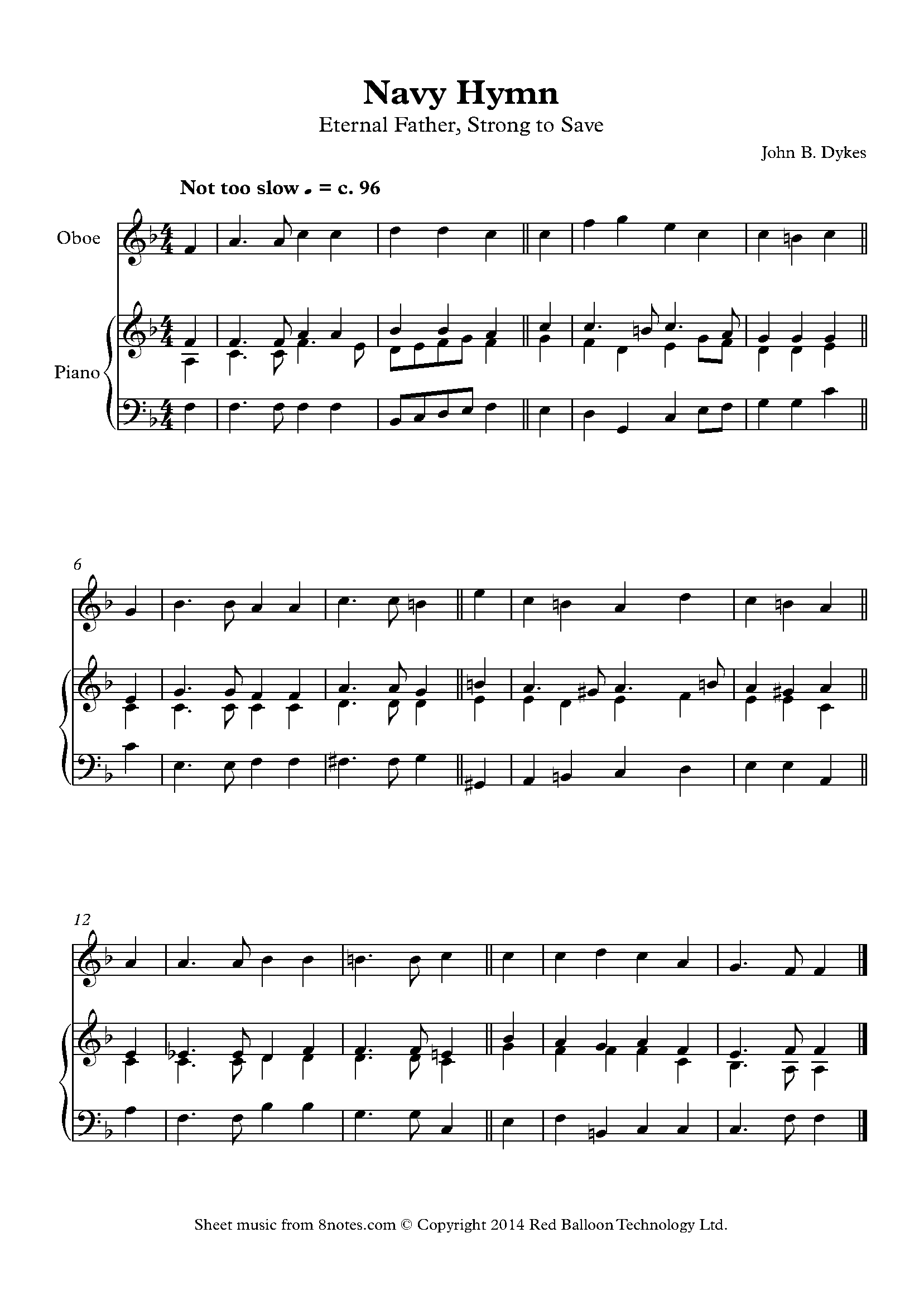 Dykes - Navy Hymn (Eternal Father, Strong to Save) Sheet music for Oboe ...