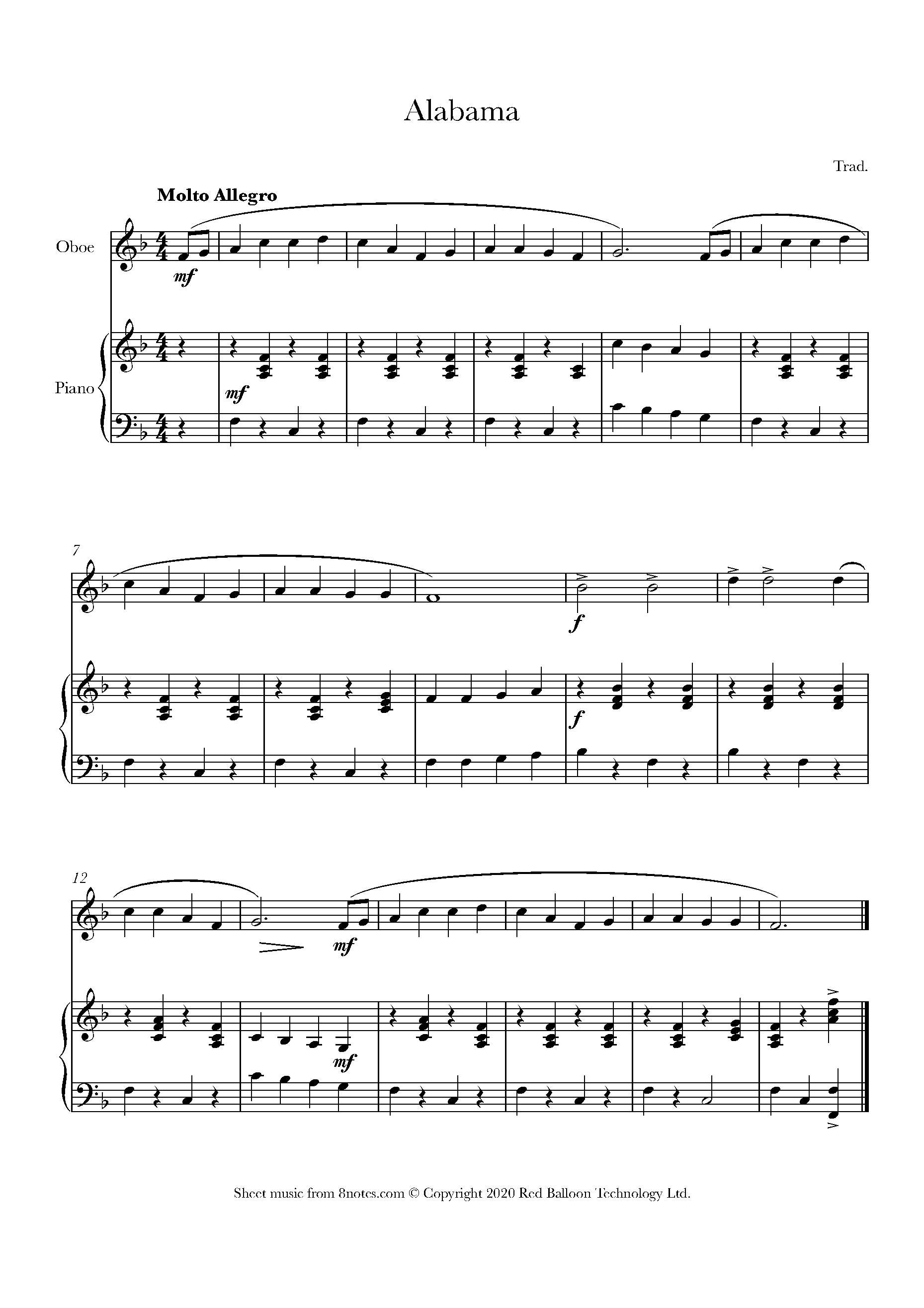 Alabama Sheet music for Oboe - 8notes.com