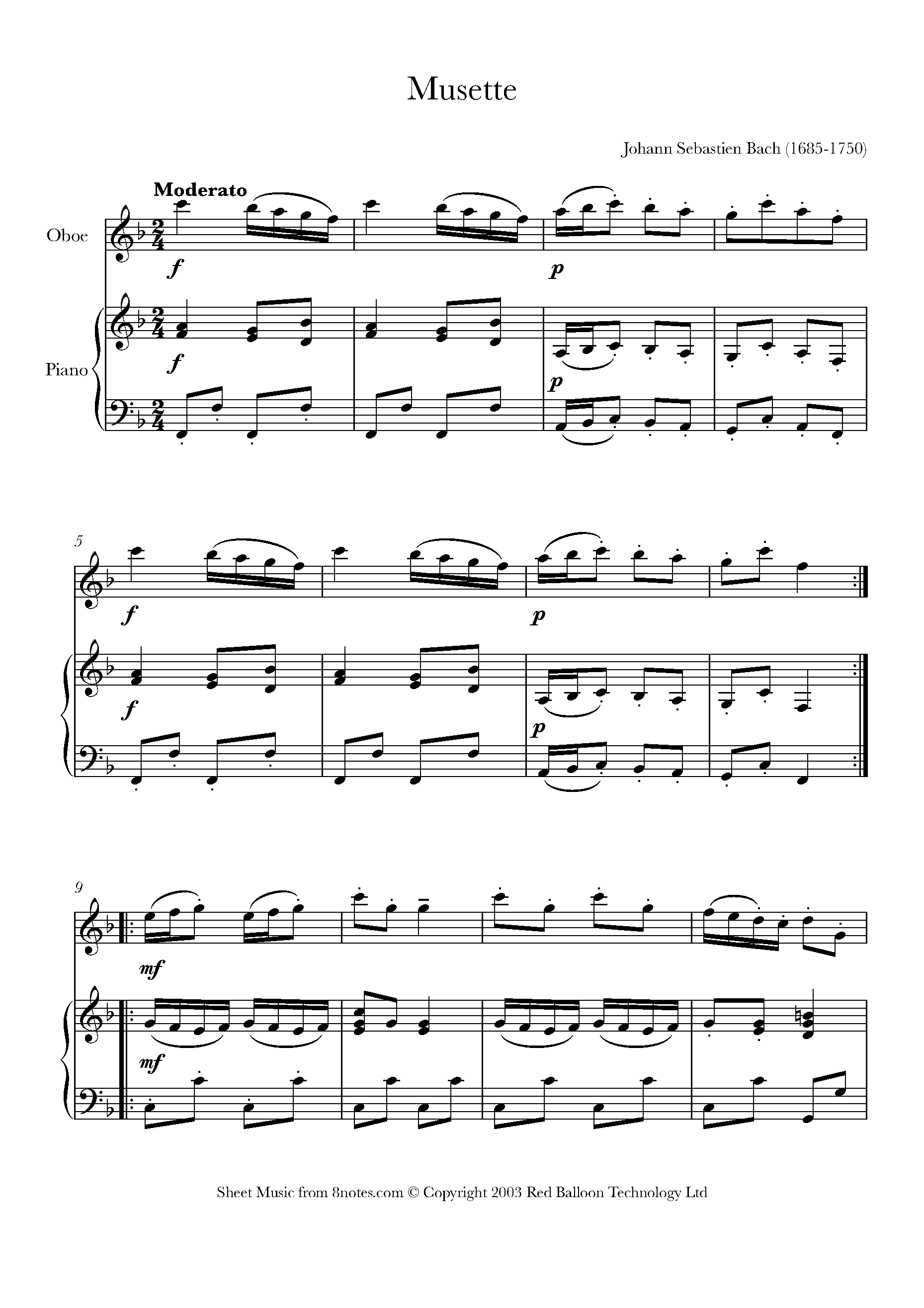 Bach - Musette Sheet music for Oboe - 8notes.com