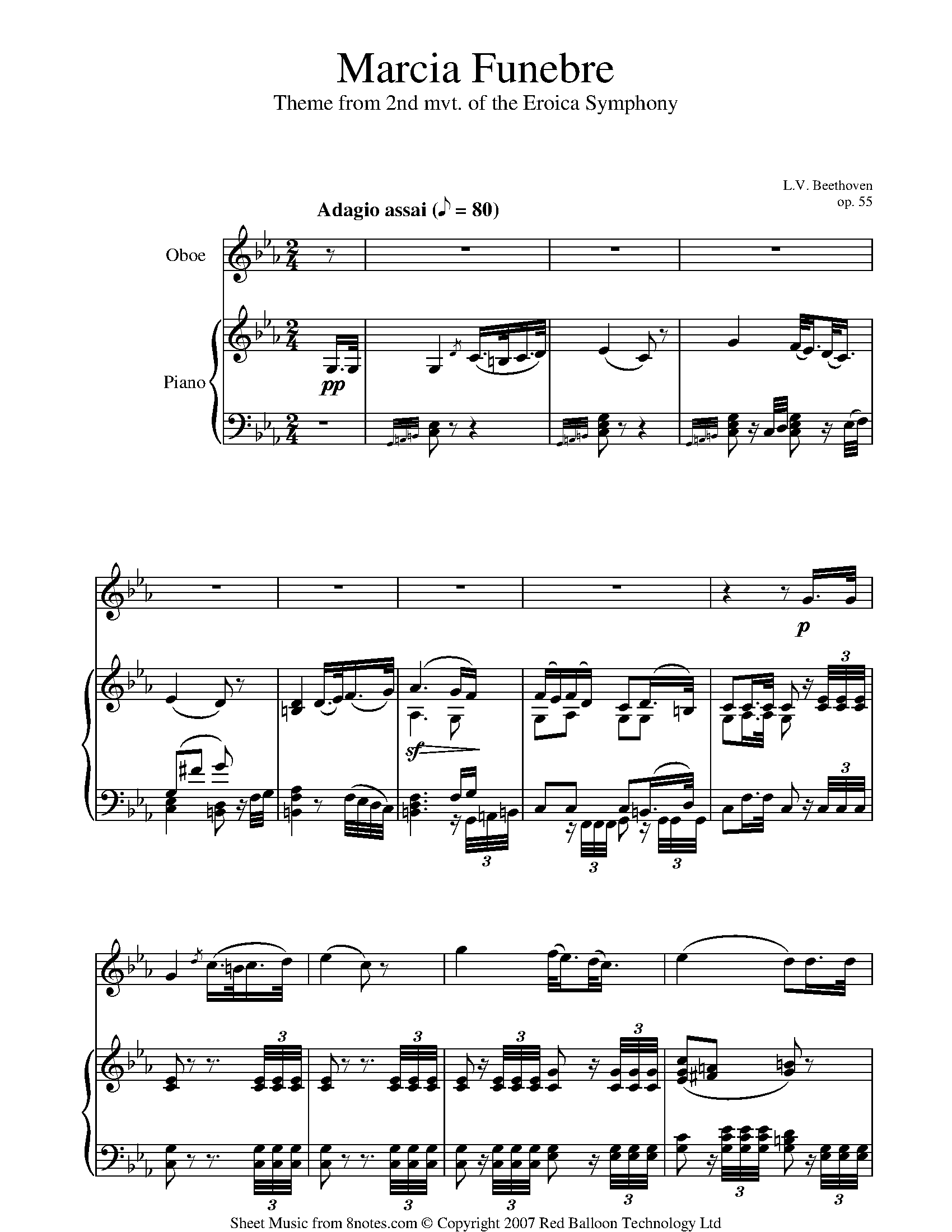 Beethoven - Marcia Funebre theme from Eroica Symphony 2nd mvt Sheet ...