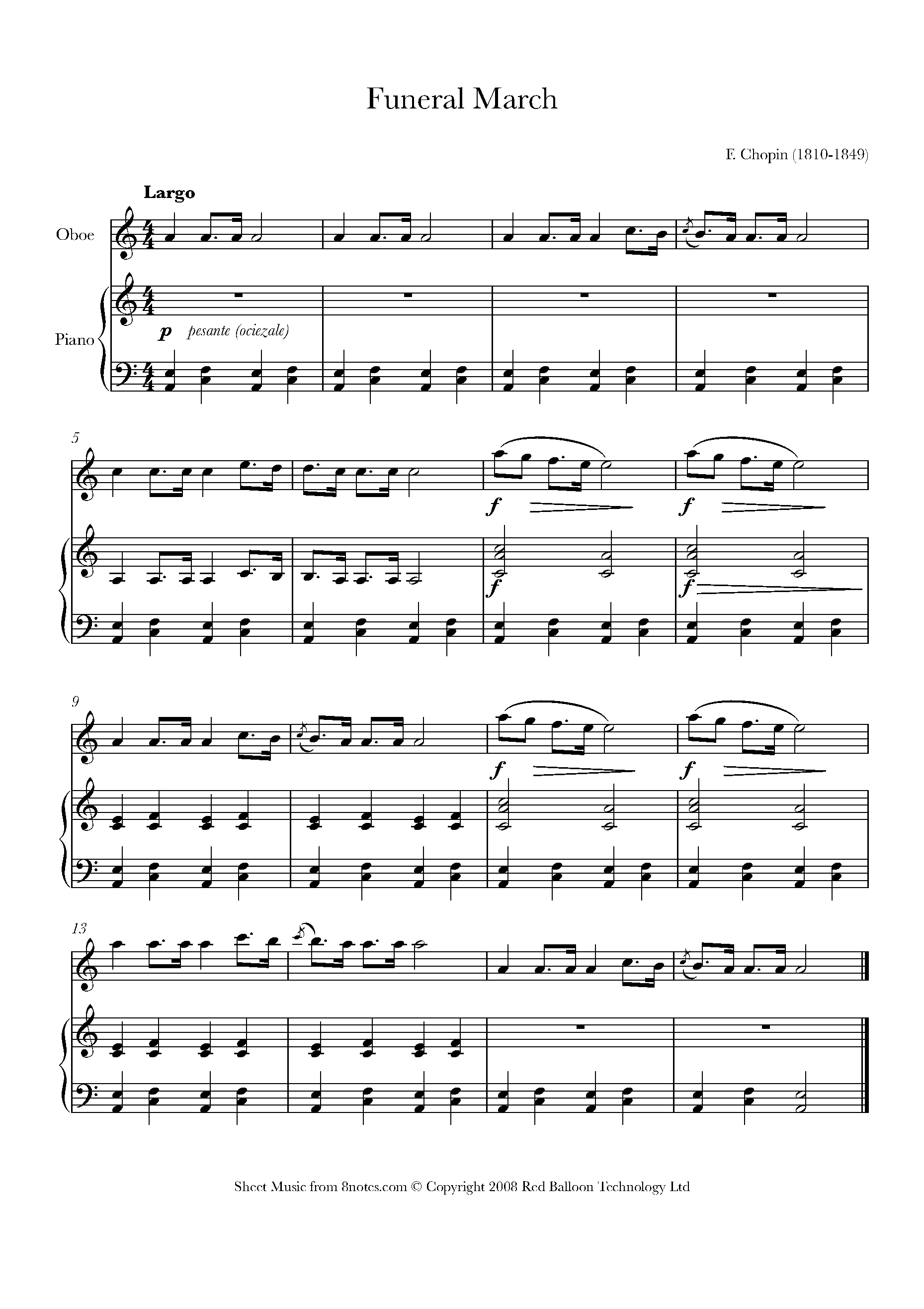 Chopin - Funeral March Sheet music for Oboe - 8notes.com
