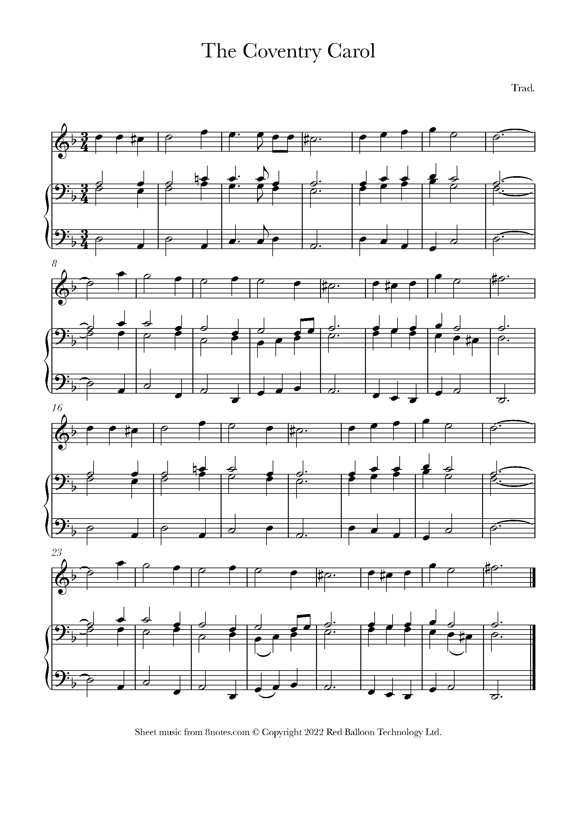 The Coventry Carol Sheet music for Oboe - 8notes.com