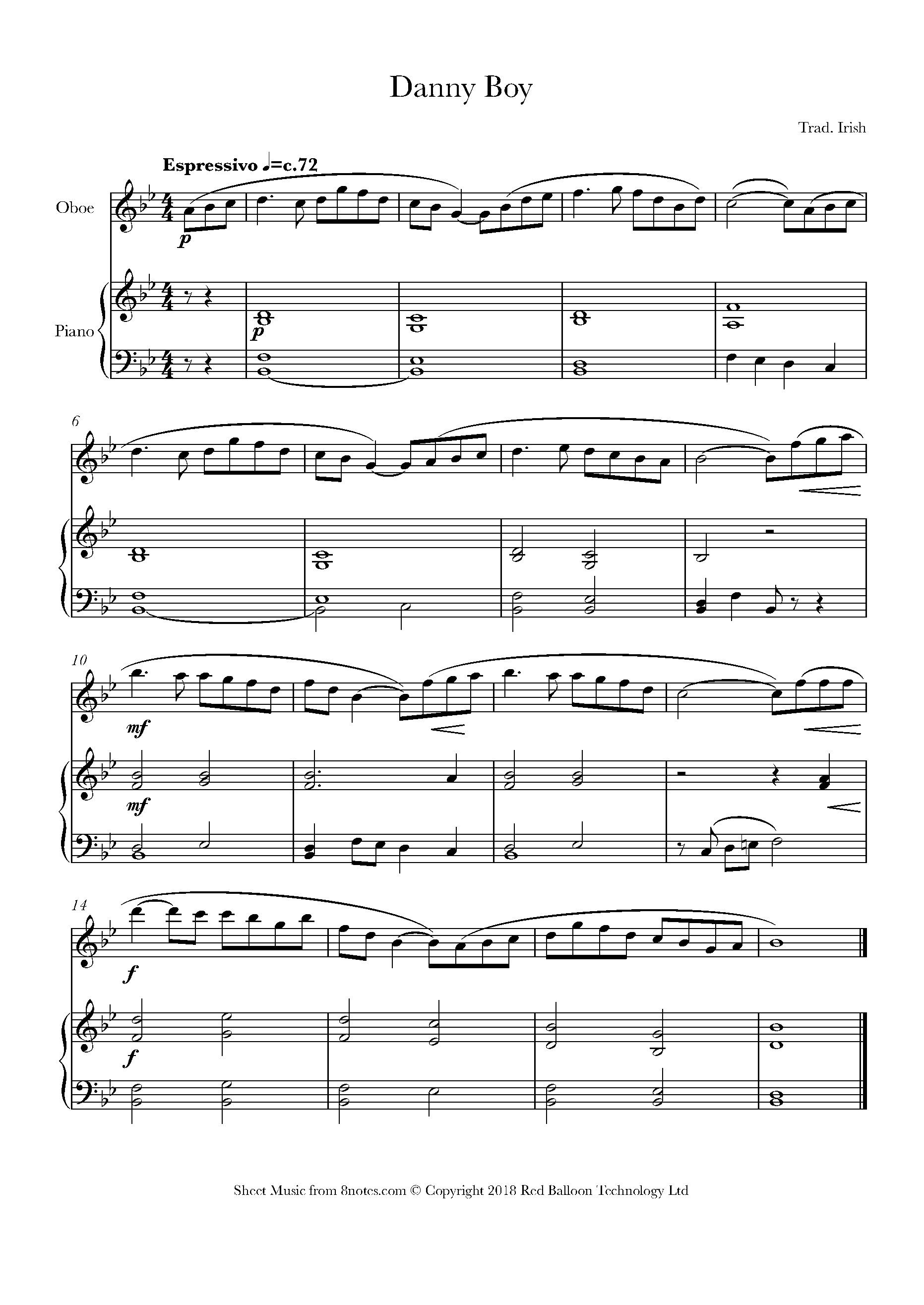 Oh Danny Boy (Londonderry Air) Sheet music for Oboe - 8notes.com