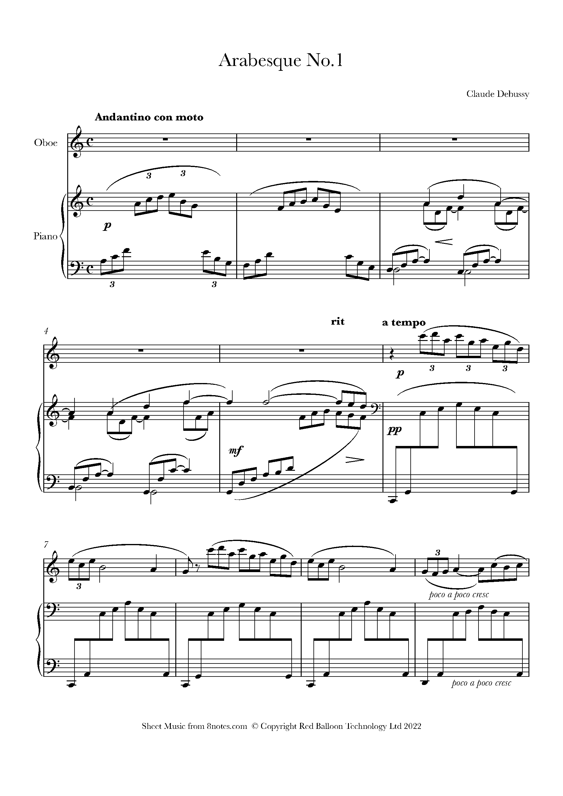 Debussy - Arabesque No.1 Sheet music for Oboe - 8notes.com