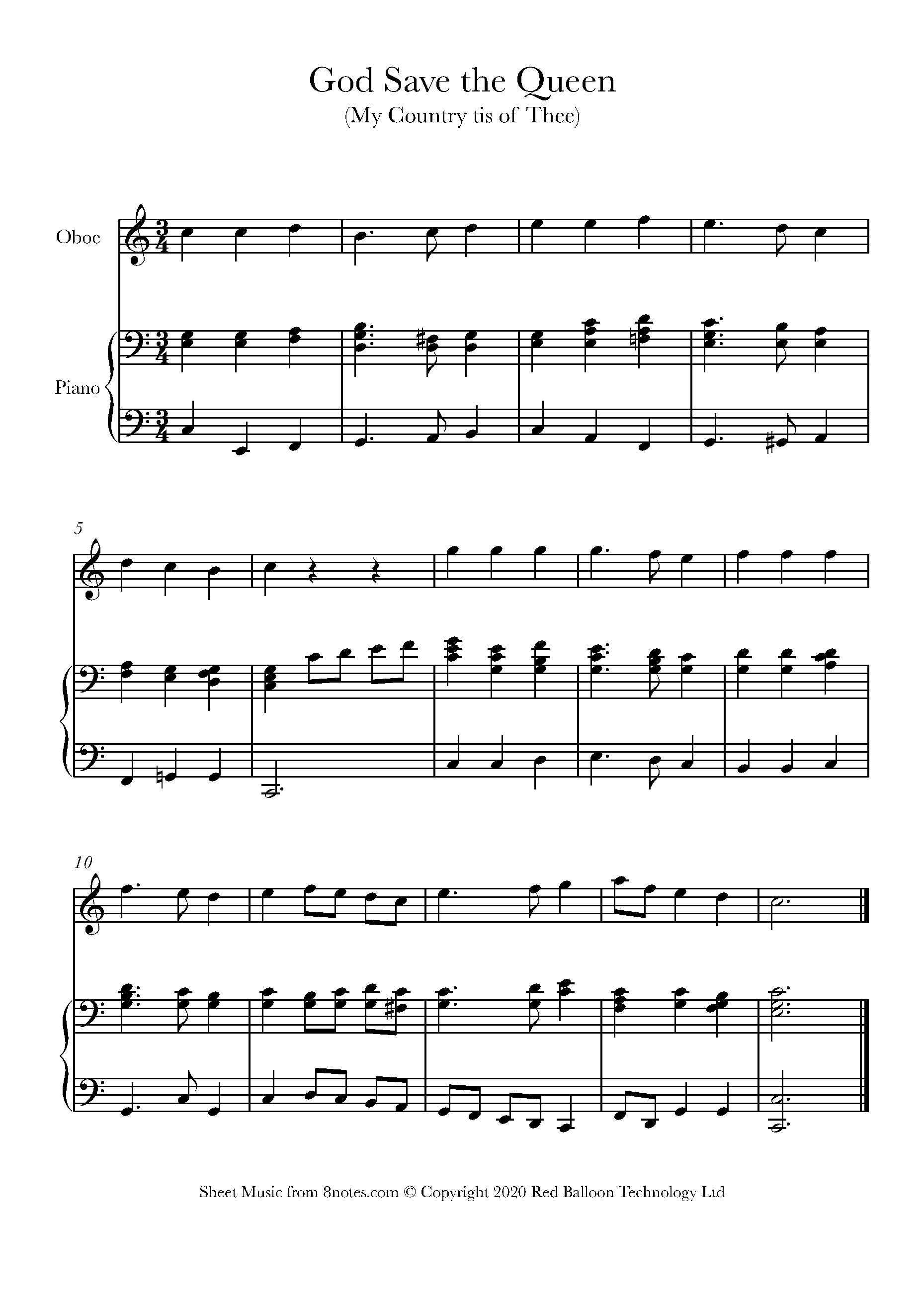 God Save the Queen (British National Anthem) Sheet music for Oboe ...