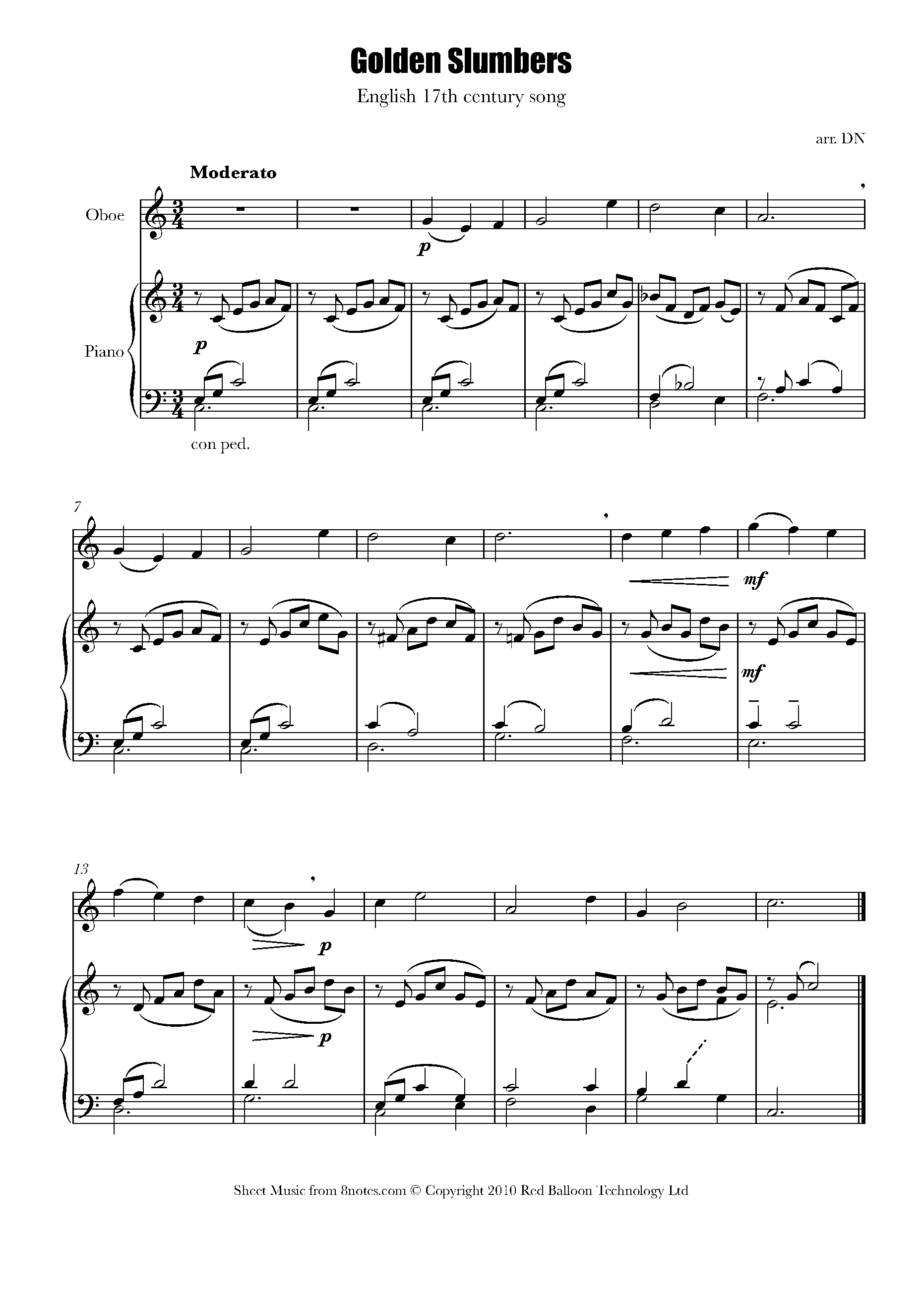 Golden Slumbers Sheet music for Oboe - 8notes.com