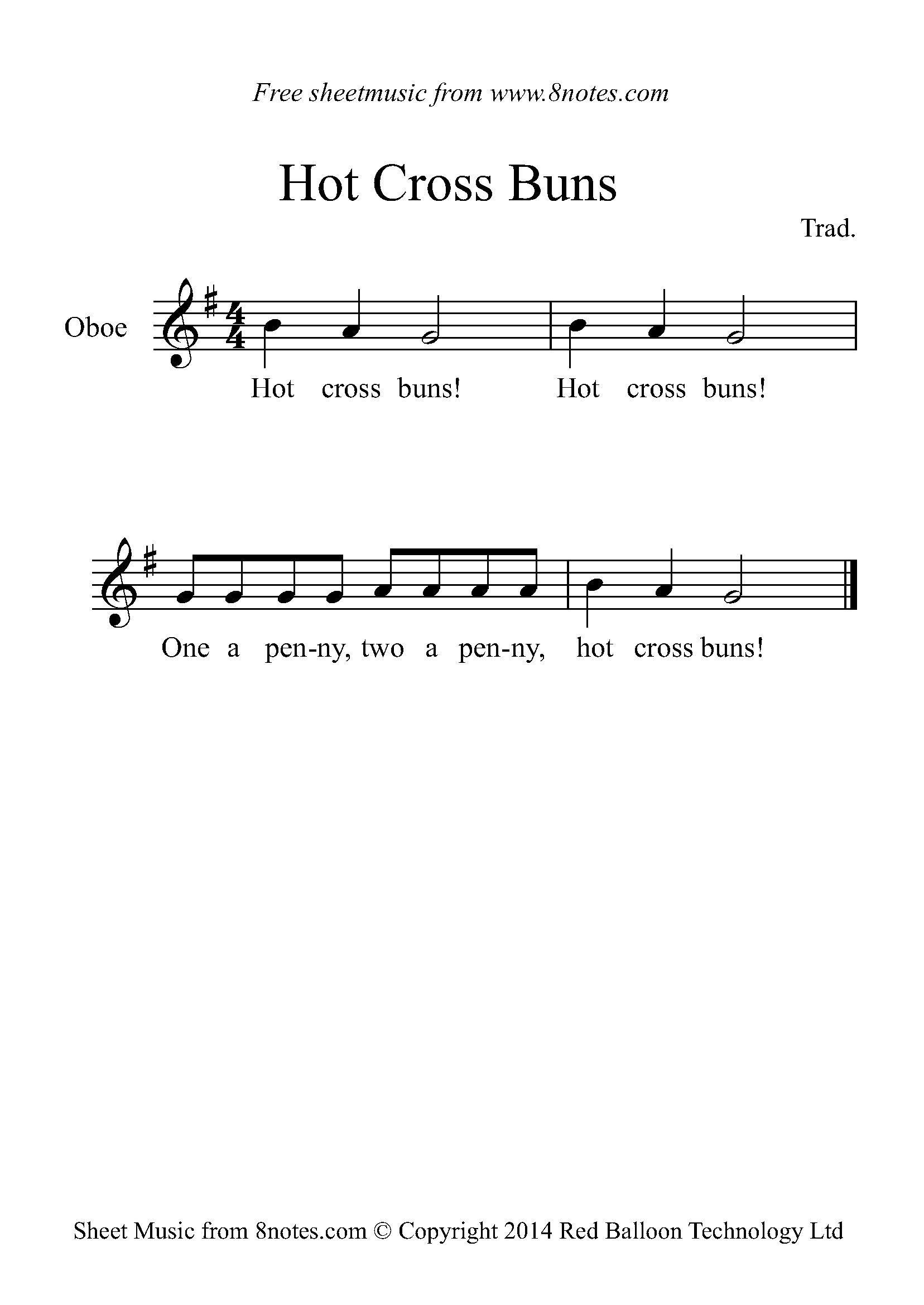 Hot Cross Buns Sheet music for Oboe - 8notes.com