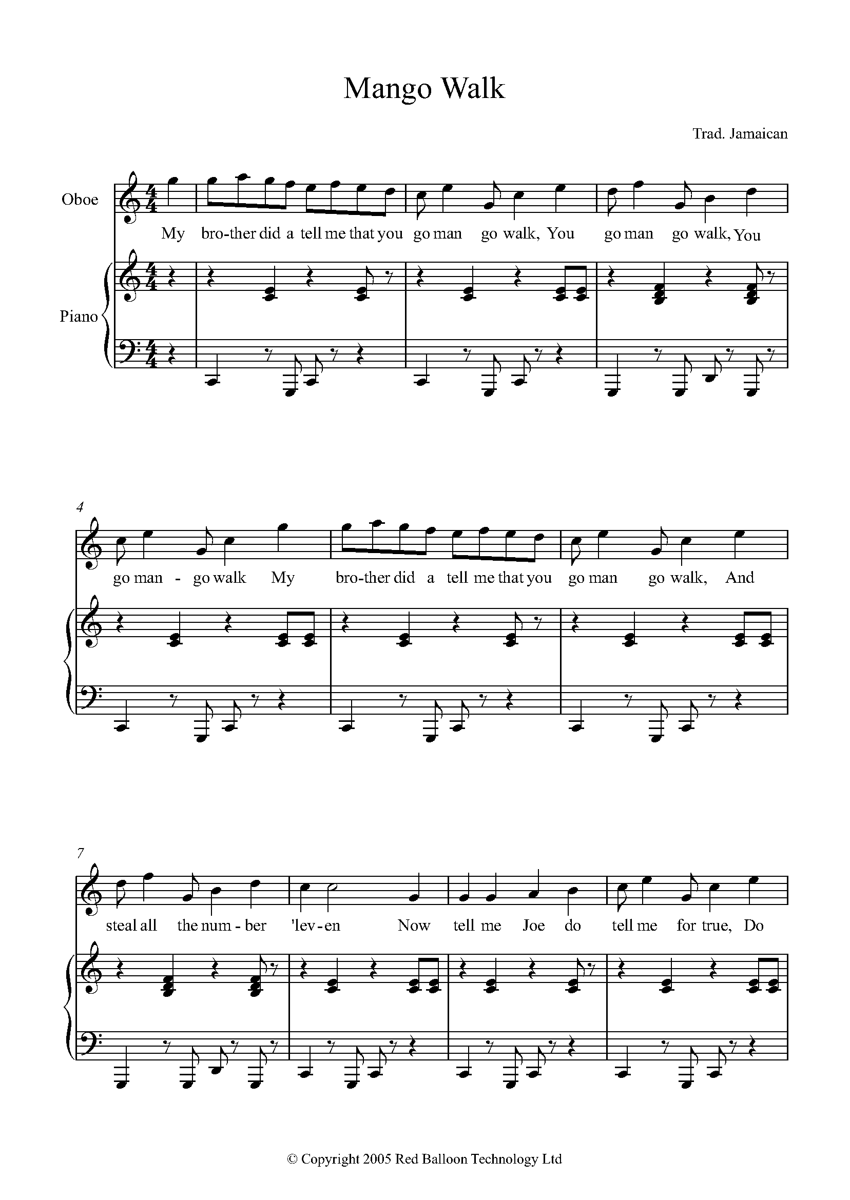 Mango Walk (trad. Jamaican) Sheet music for Oboe - 8notes.com
