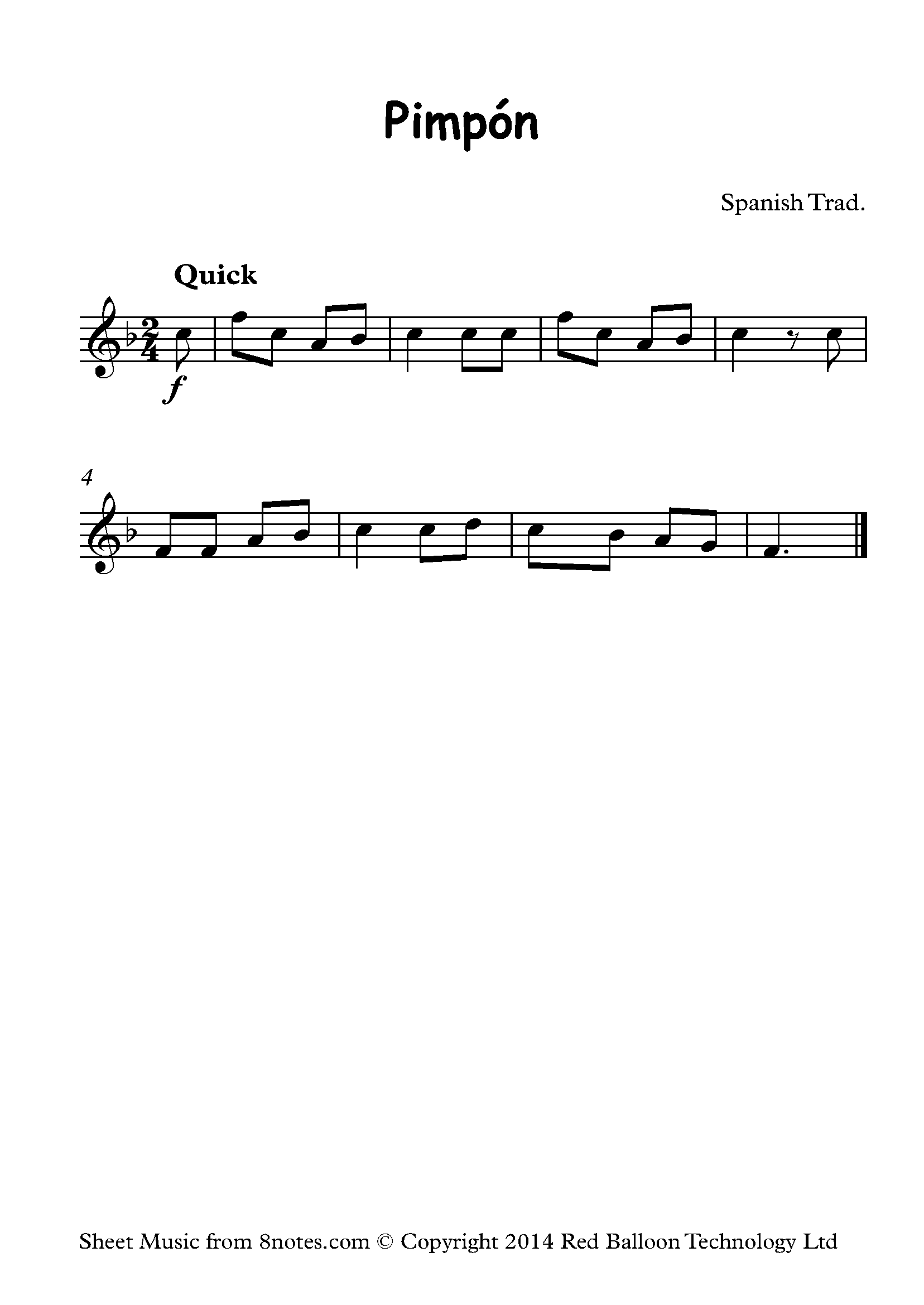 Pimpon (SpanishTraditional) Sheet music for Oboe - 8notes.com