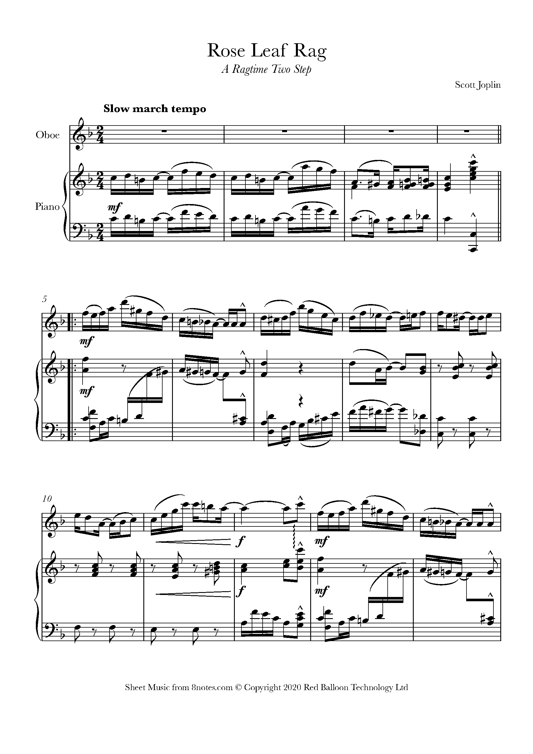 Scott Joplin - Rose Leaf Rag Sheet music for Oboe - 8notes.com