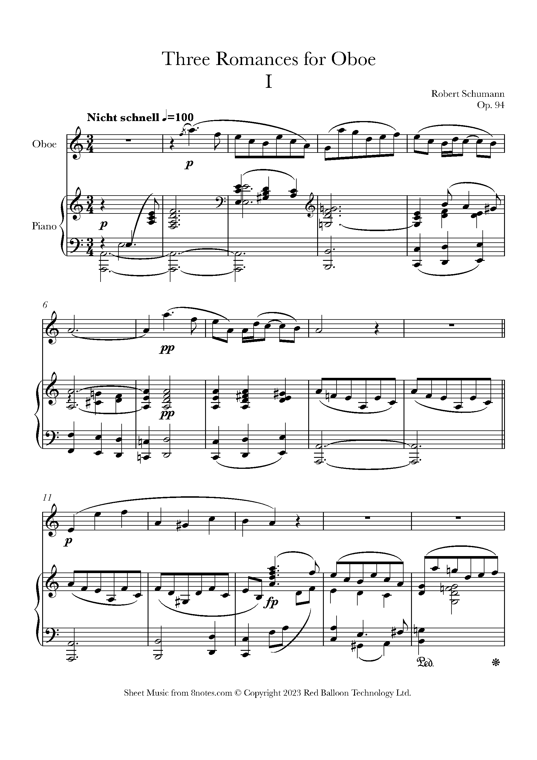 Schumann - Three Romances for Oboe, Op.94. No.1 Sheet music for Oboe ...