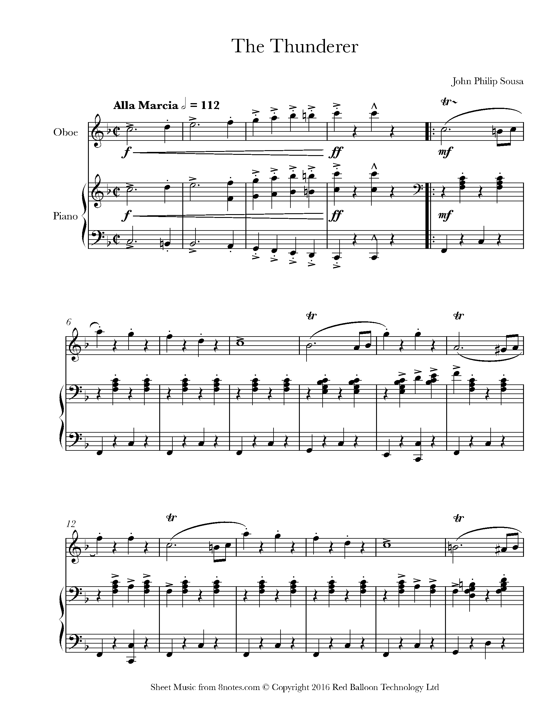 Sousa - The Thunderer Sheet music for Oboe - 8notes.com