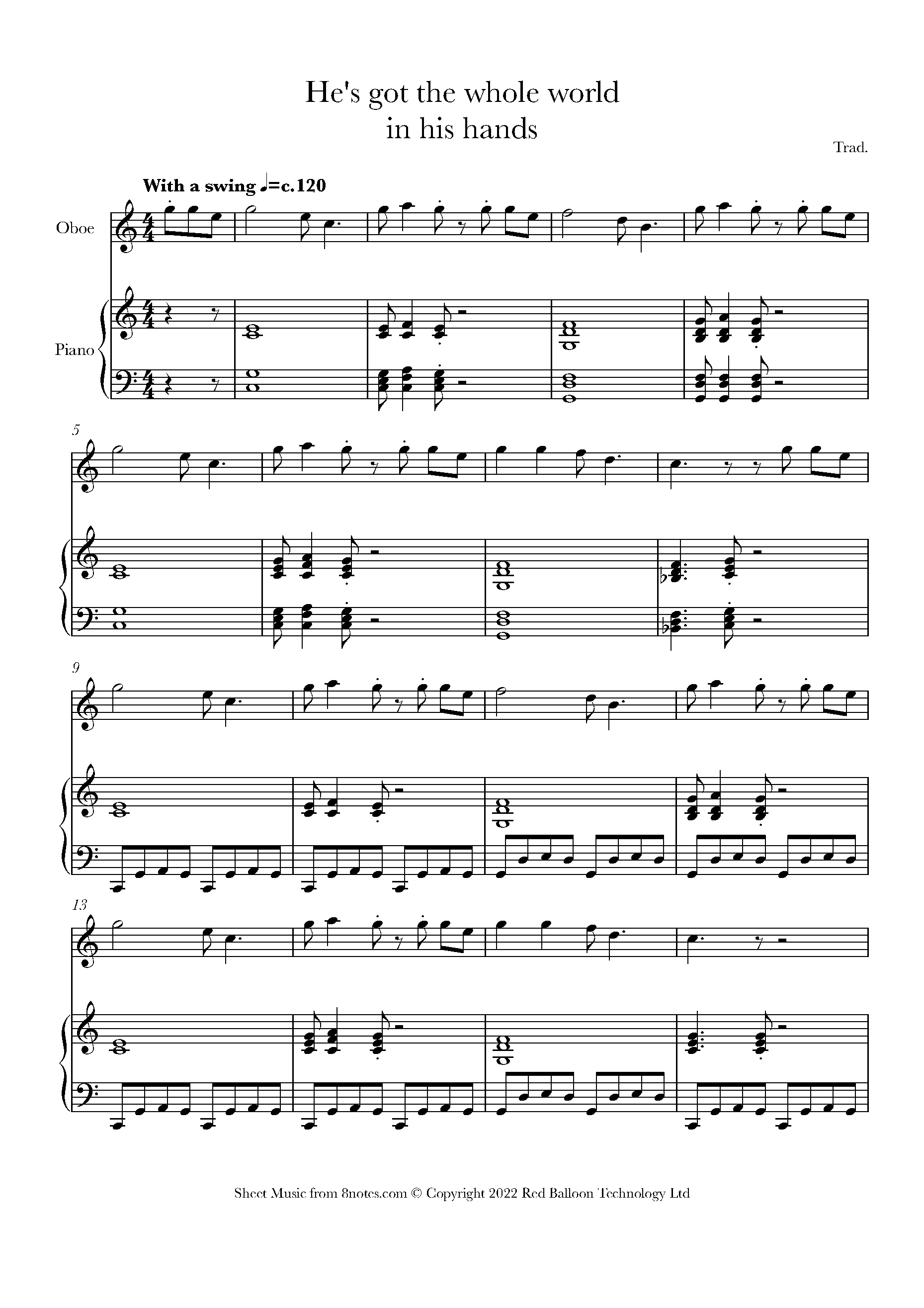 He's got the Whole World in his Hands (American Spiritual) Sheet music ...