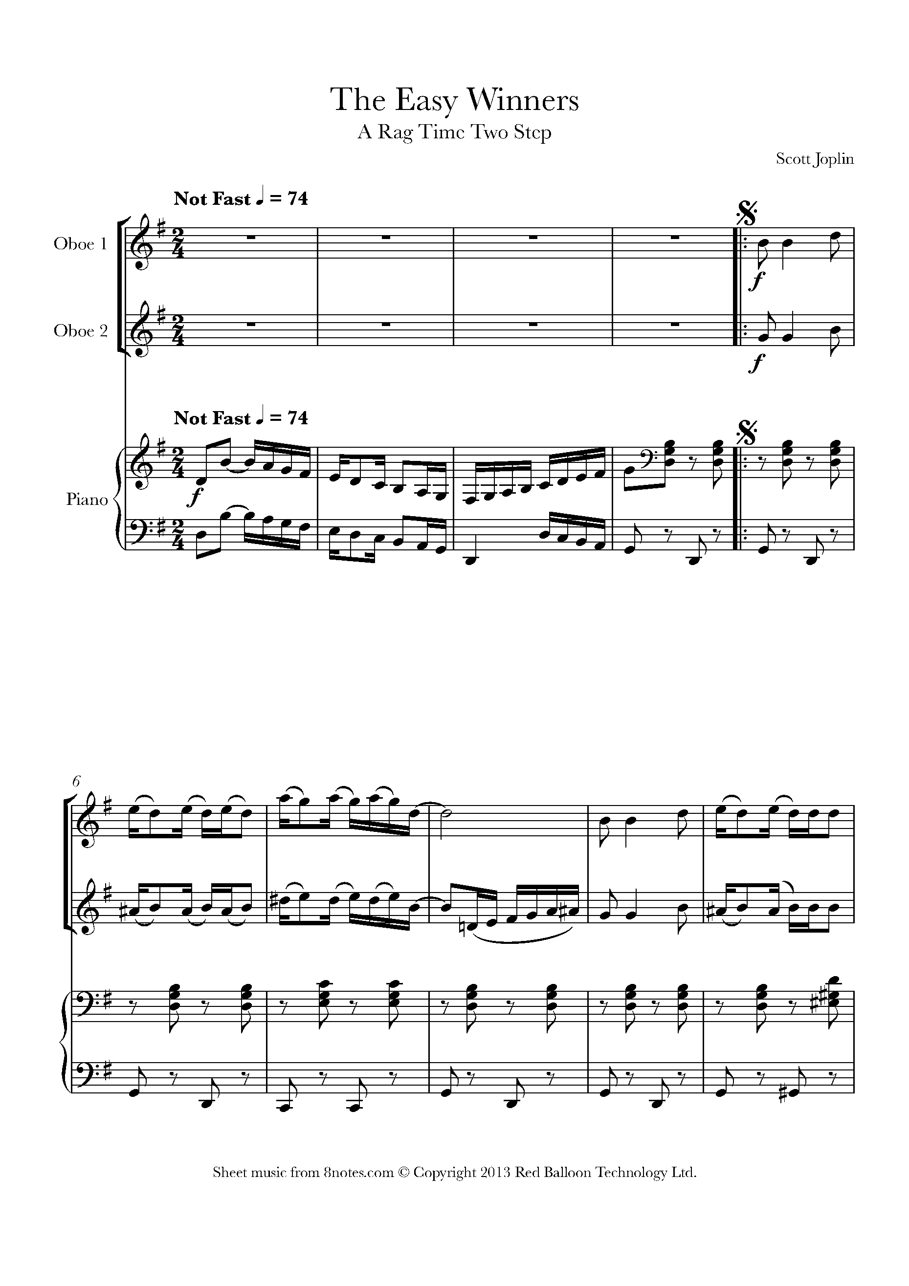 Scott Joplin - The Easy Winners (A Rag Time Two Step) Sheet music for ...
