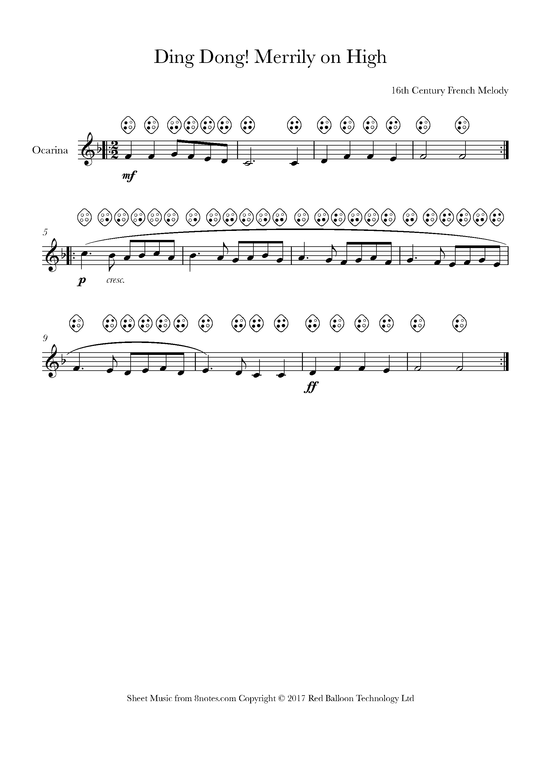 Ding Dong Merrily on High Sheet music for Ocarina - Four Hole - 8notes.com