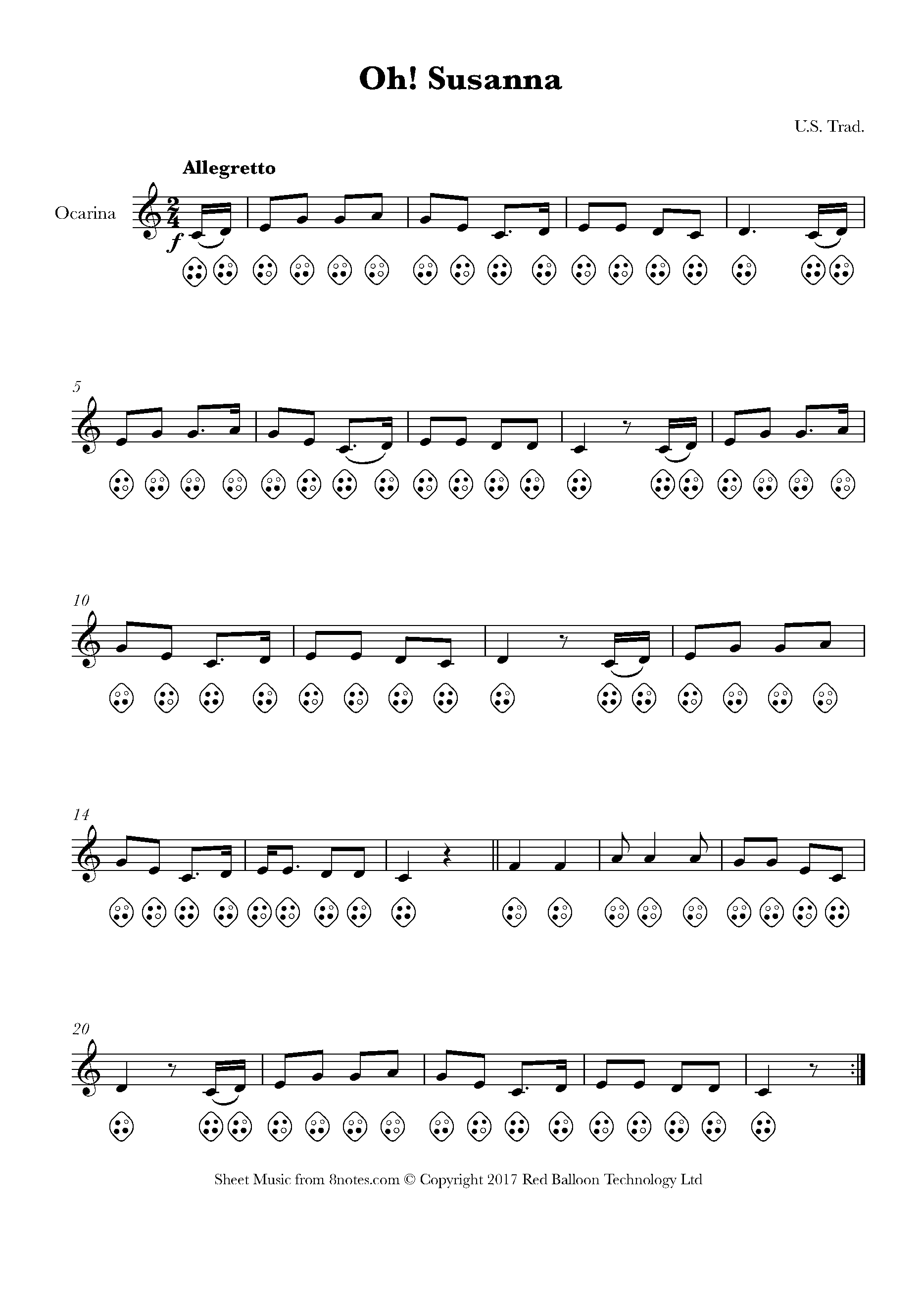 Stephen Foster - Oh Susanna Sheet music for Ocarina - Four Hole ...