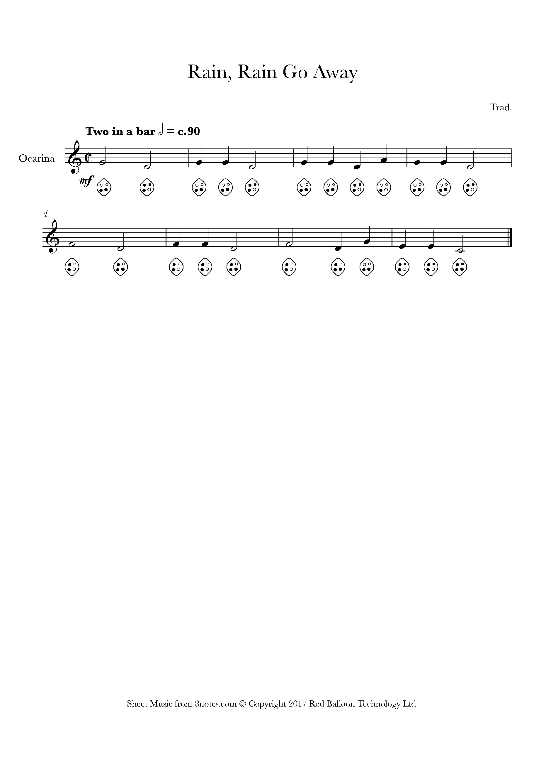 Rain, Rain, Go Away Sheet music for Ocarina - Four Hole - 8notes.com