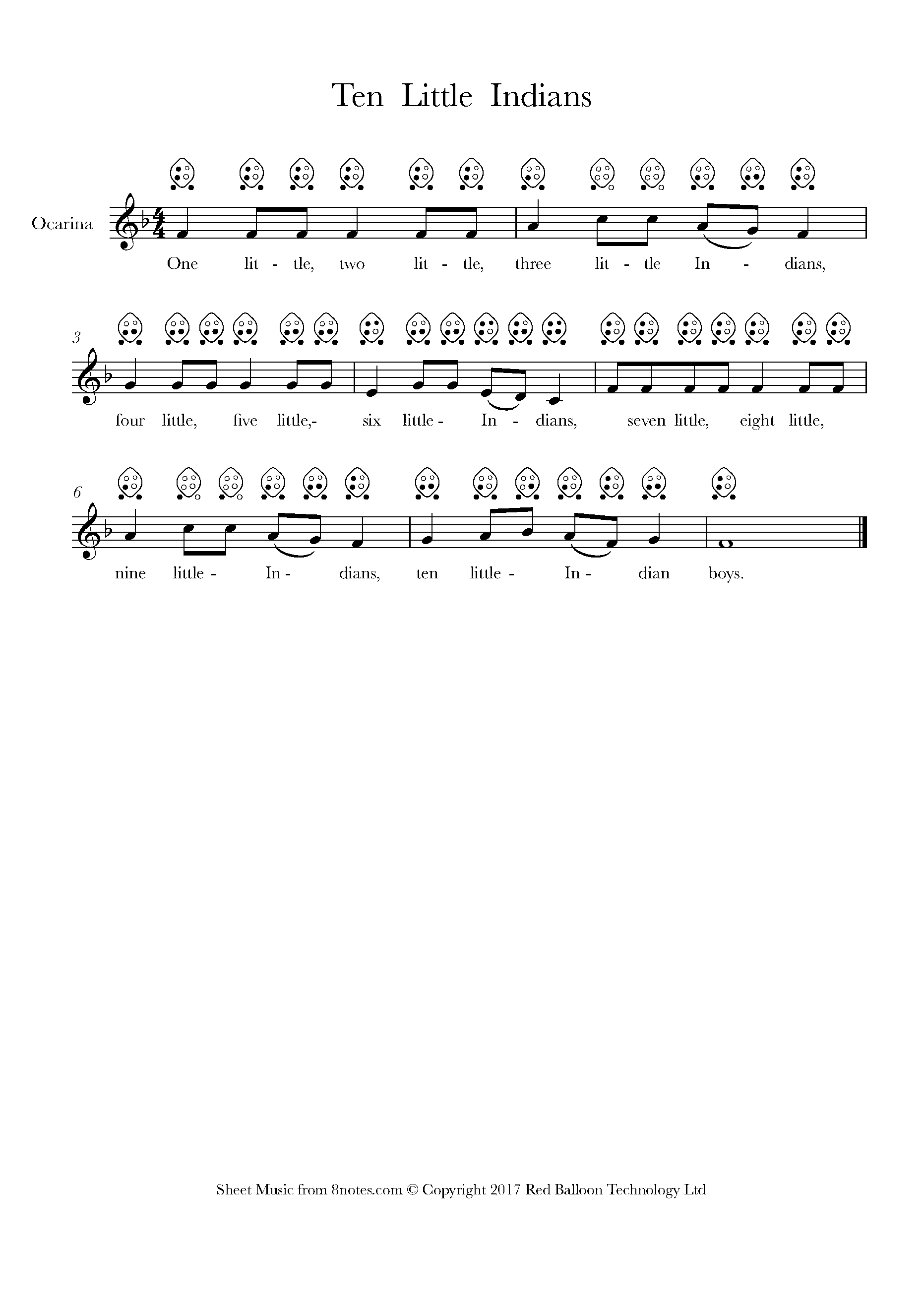 Ten Little Indians Sheet music for Ocarina - Six Hole - 8notes.com