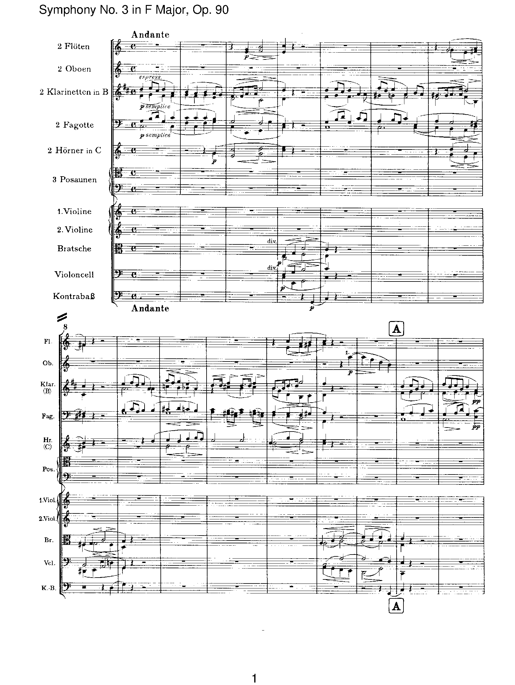 Brahms - Symphony No. 3 in F Major, Op. 90 II. Andante Sheet music for ...