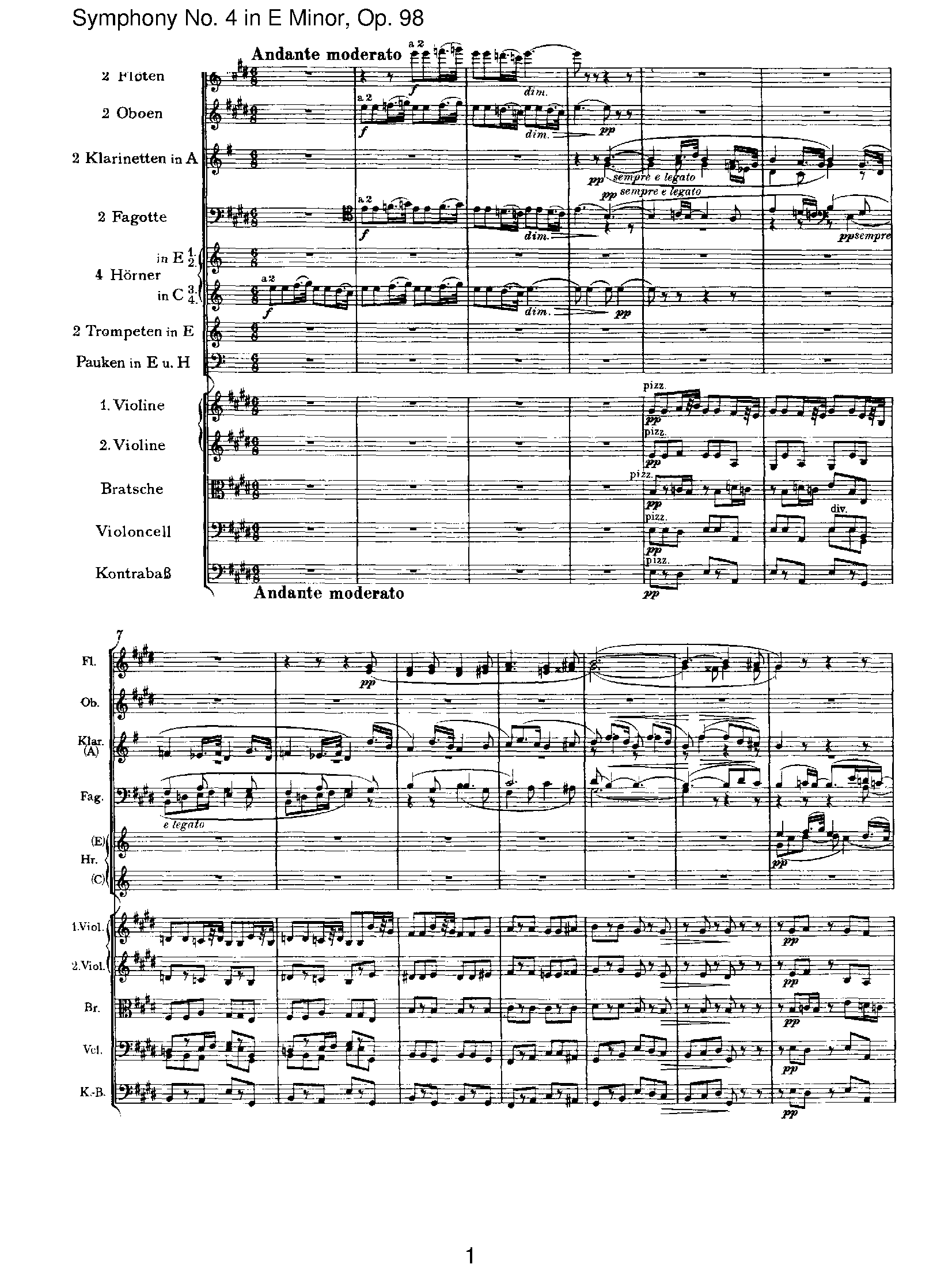 Brahms - Symphony No. 4 in E Minor, Op. 98 II. Andante moderato Sheet music for Orchestra ...