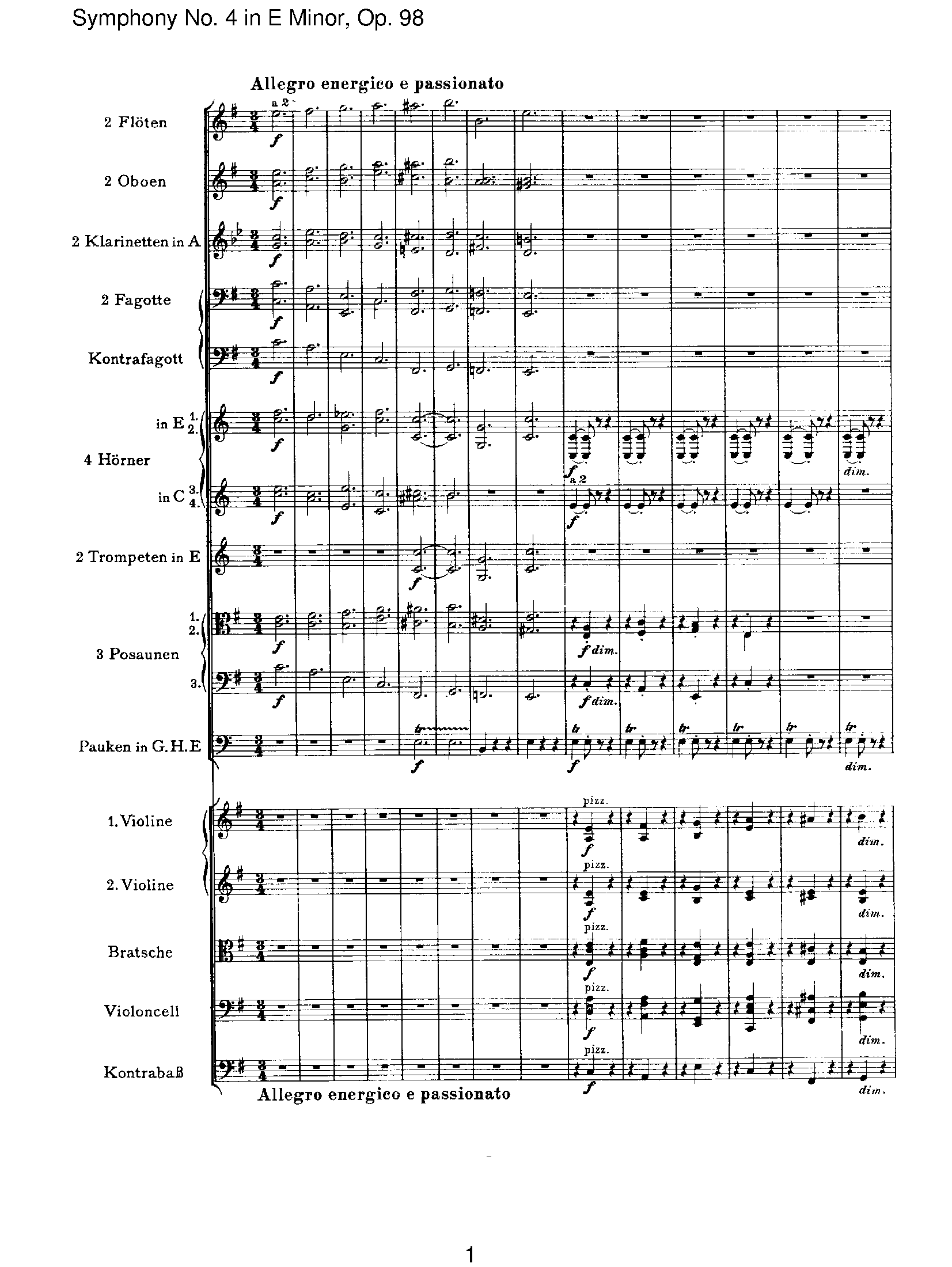 Brahms - Symphony No. 4 in E Minor, Op. 98 IV. Allegro energico e passionato Sheet music for ...