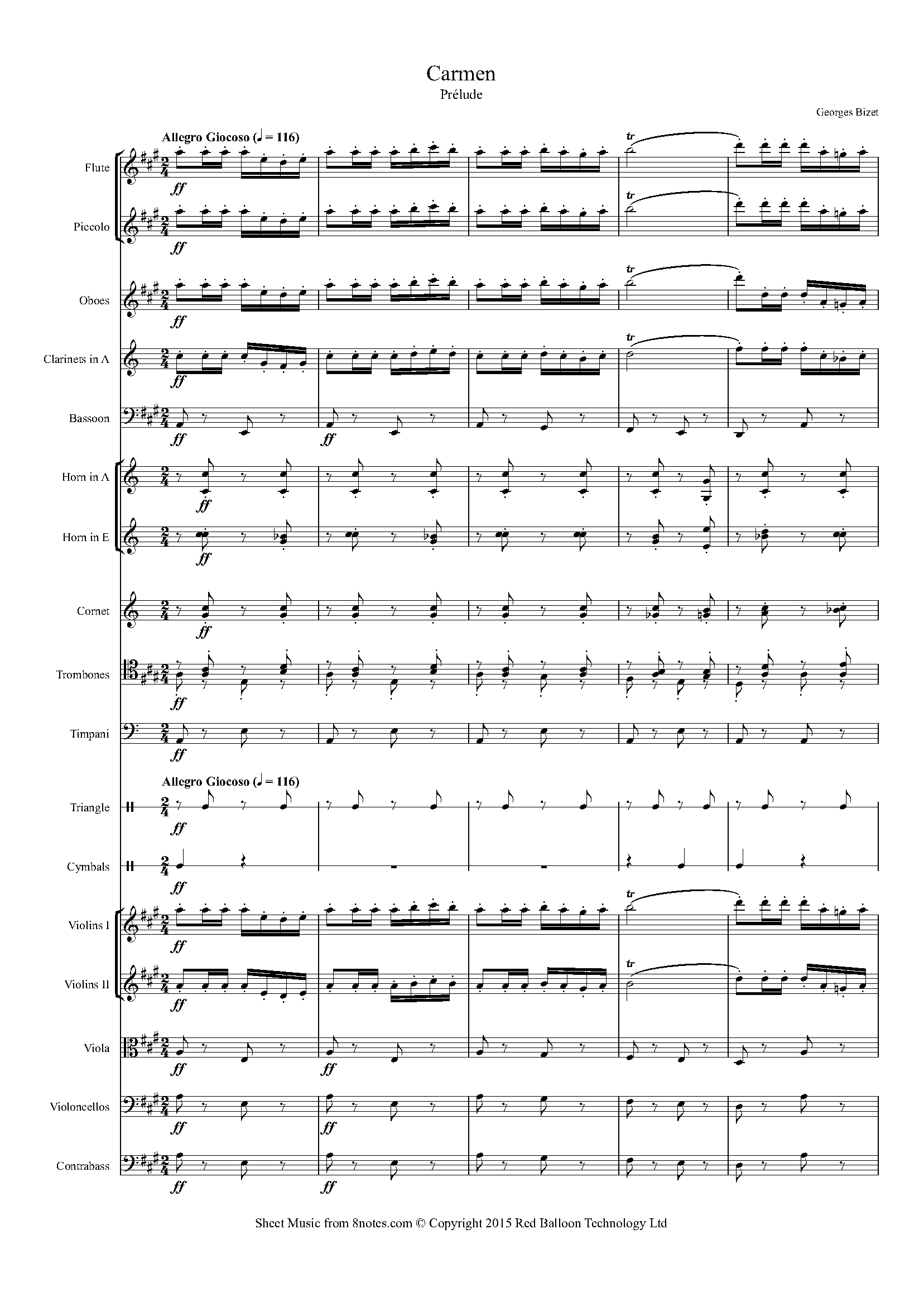 Bizet - ﻿Carmen Overture (Prélude) Sheet music for Orchestra - 8notes.com