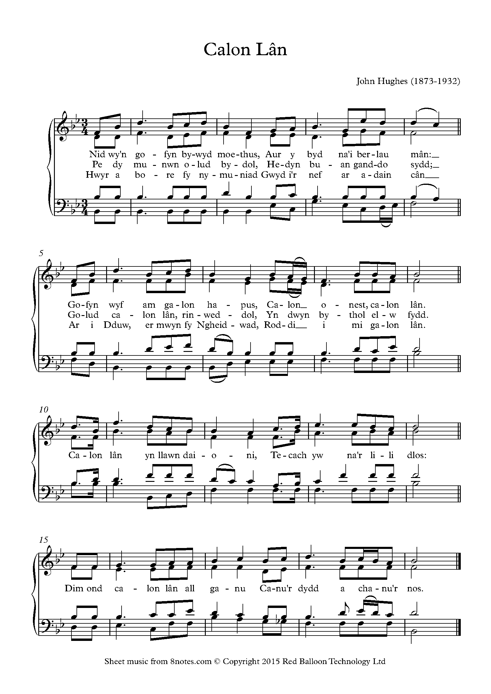 Calon Lân Sheet music for Organ - 8notes.com