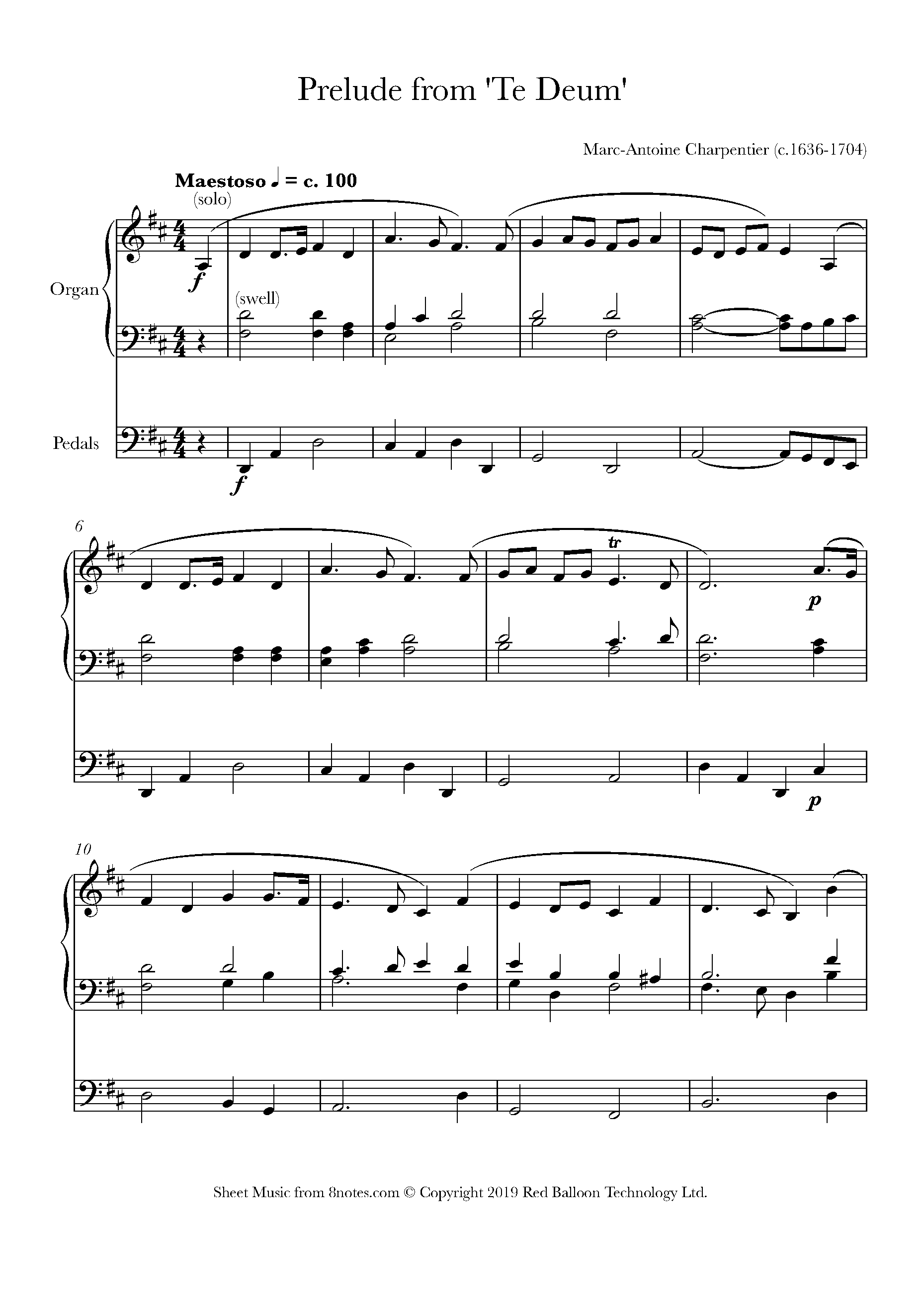 Charpentier - Prelude from 'Te Deum' Sheet music for Organ - 8notes.com