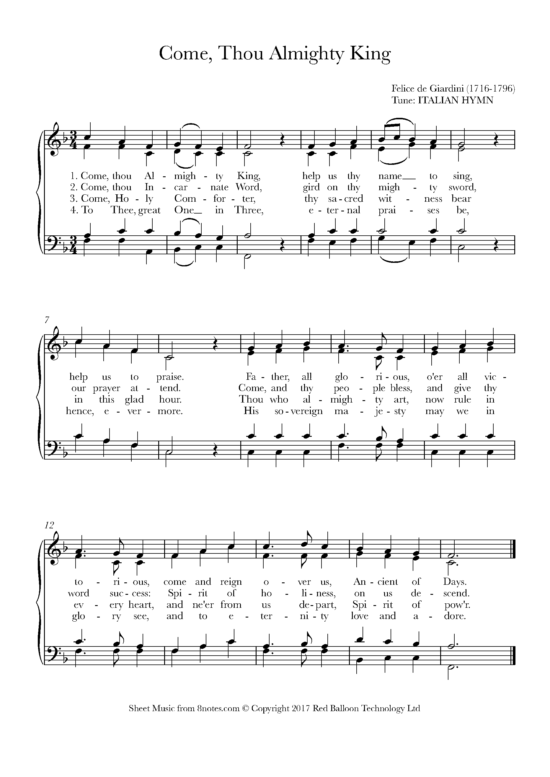 Giardini - Come, Thou Almighty King Sheet music for Organ - 8notes.com