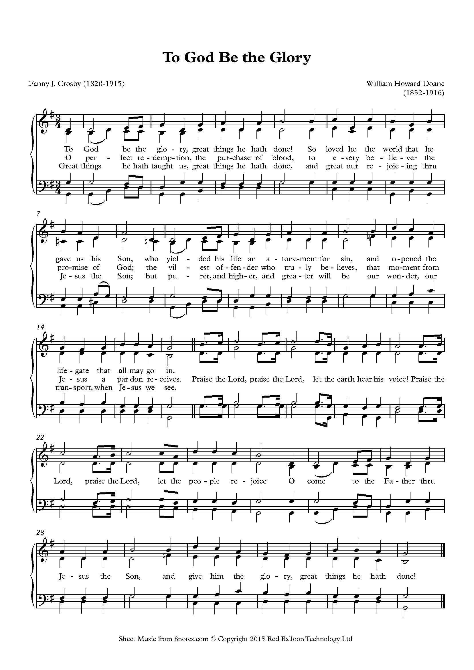 William H. Doane - To God Be the Glory (Doane) Sheet music for Organ ...