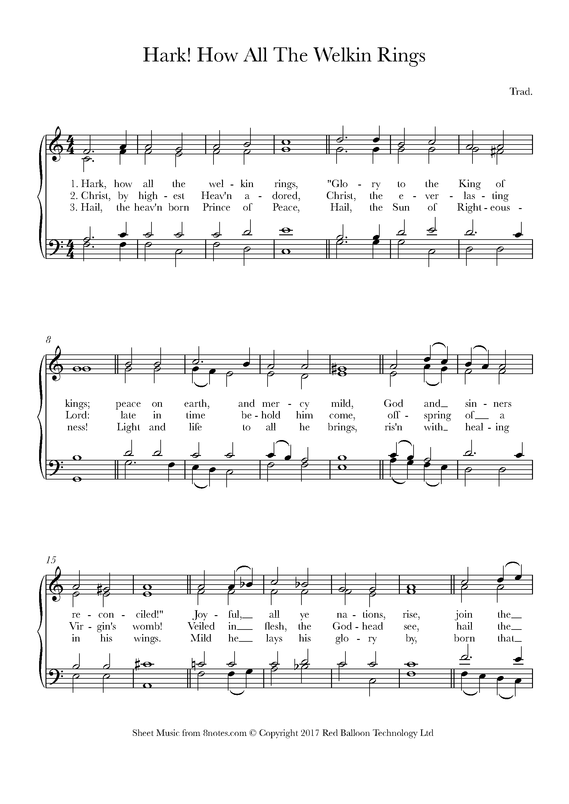 Hark! How All The Welkin Rings Sheet music for Organ - 8notes.com