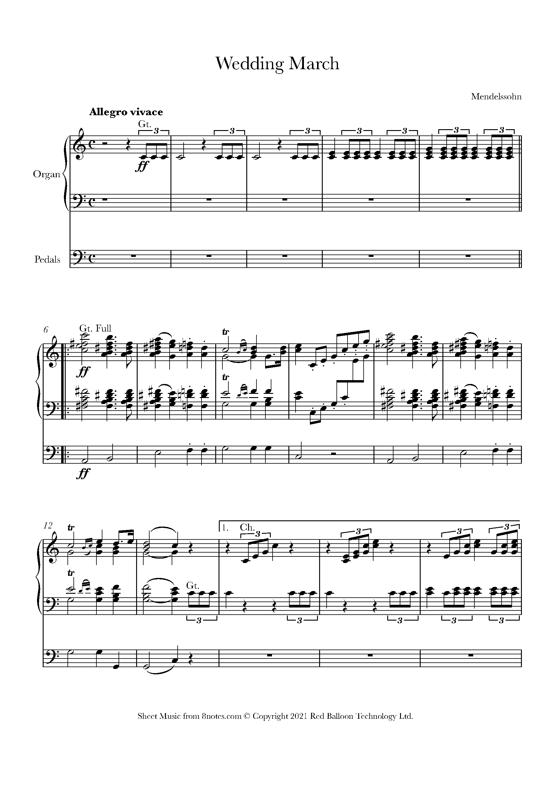 Mendelssohn - Wedding March (with Pedals) Sheet music for Organ ...