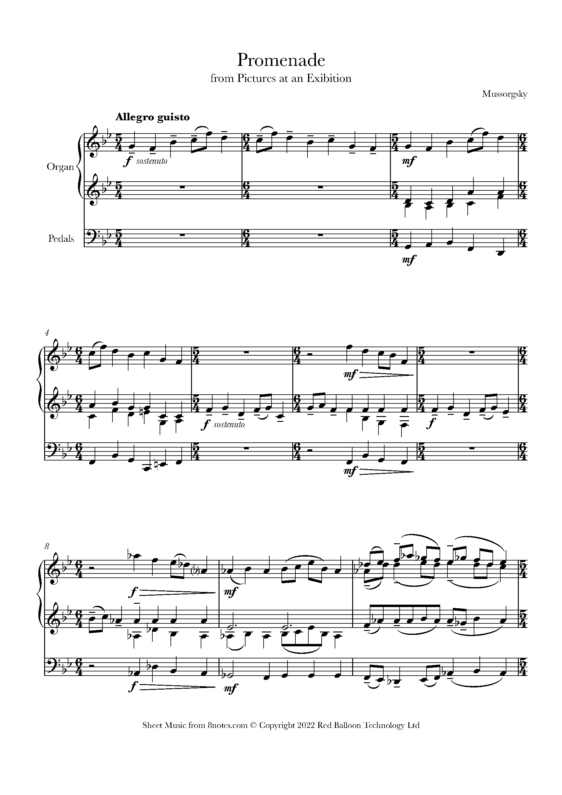 Mussorgsky - Promenade from Pictures at an Exhibition Sheet music for ...