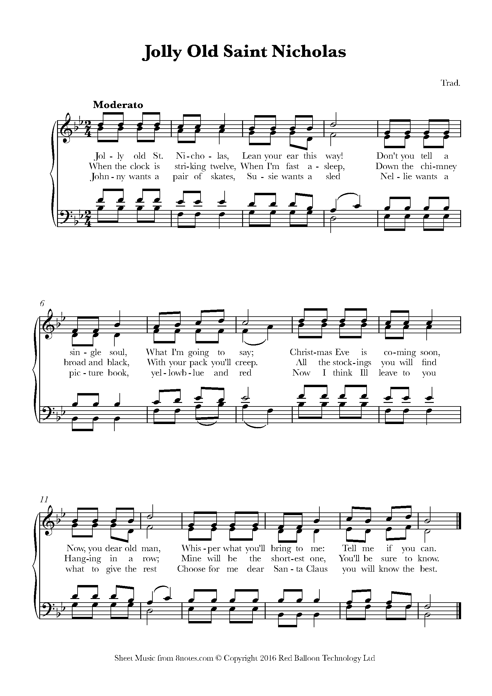 Jolly Old Saint Nicholas Sheet music for Organ - 8notes.com