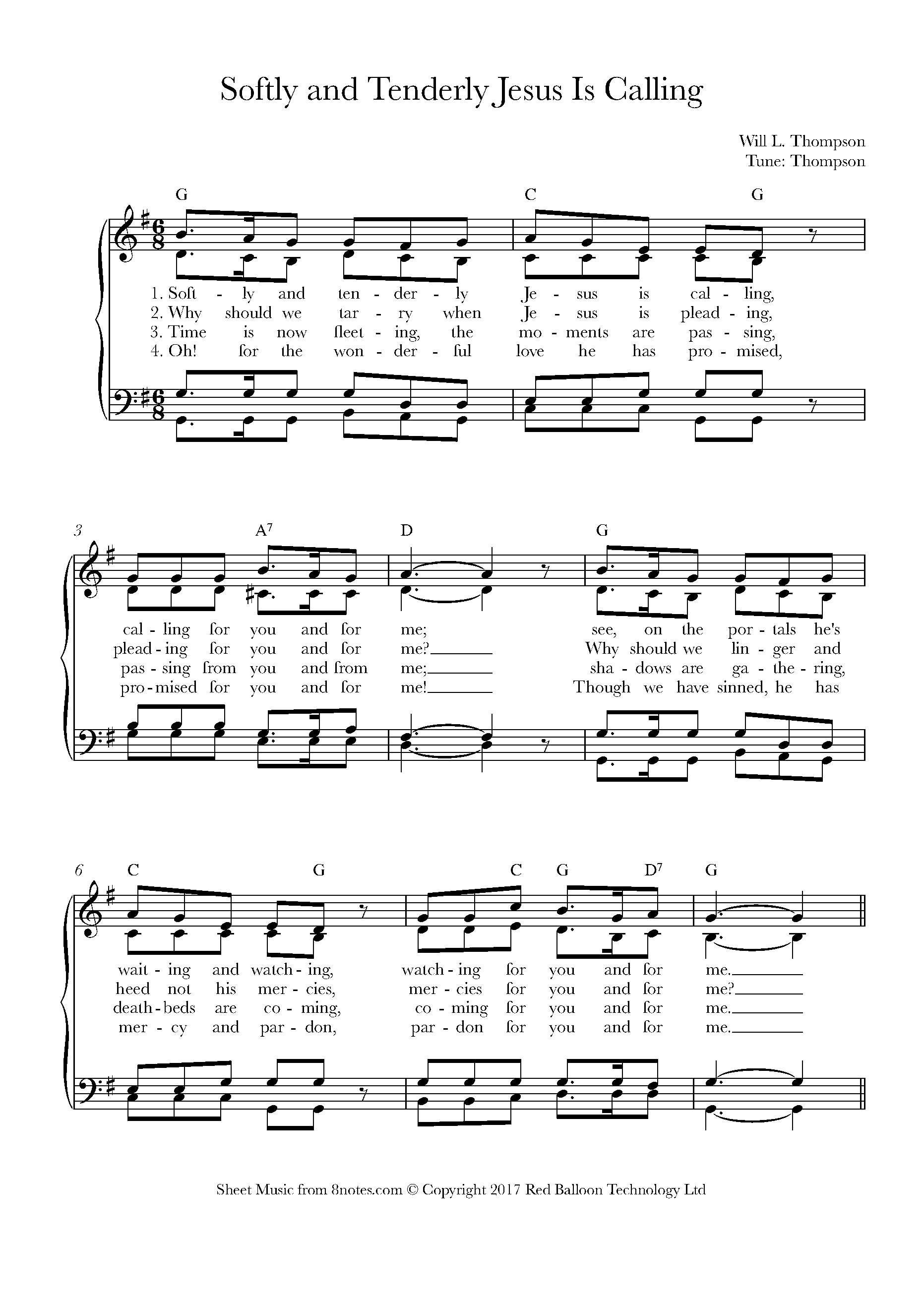 Thompson - Softly and Tenderly Jesus Is Calling Sheet music for Organ ...
