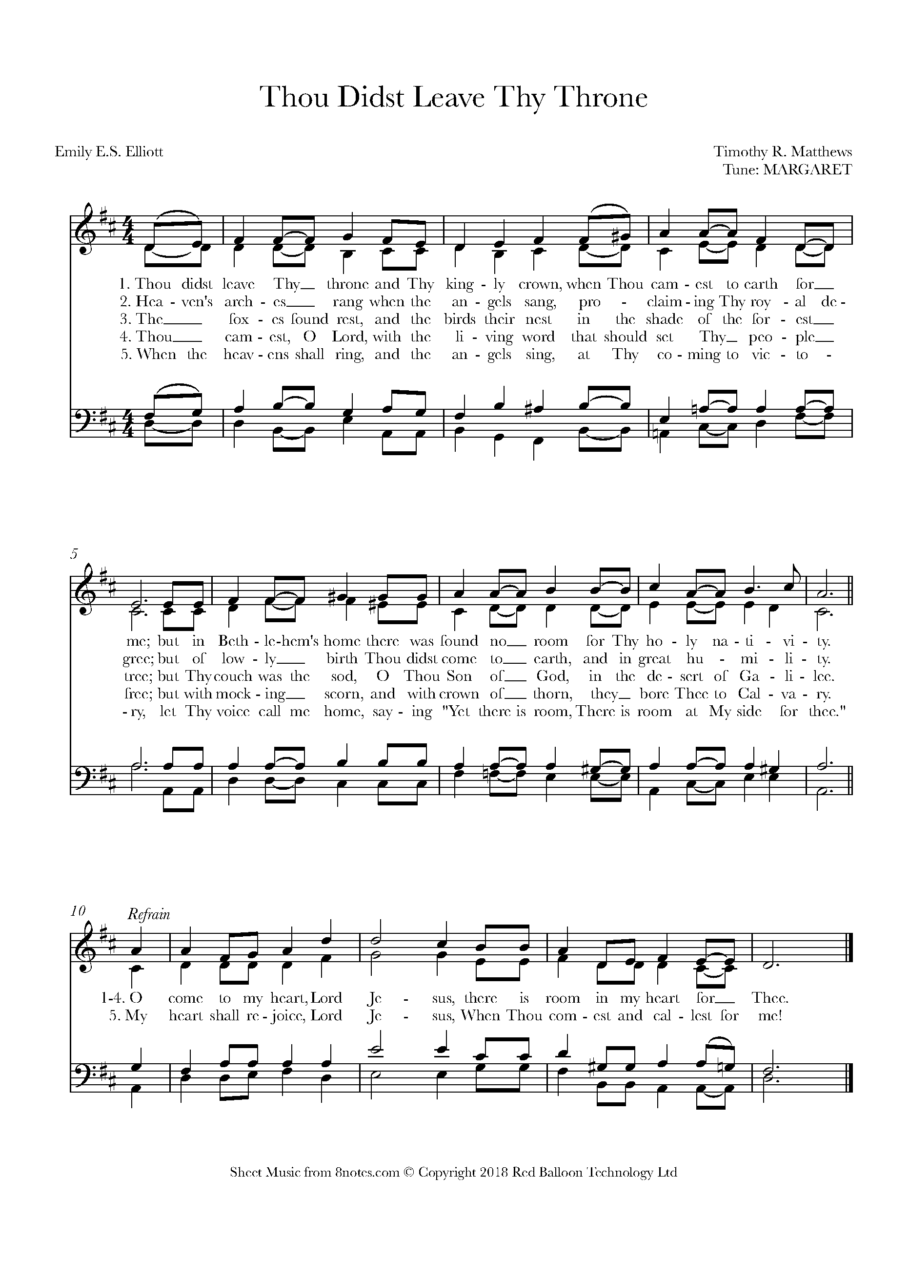 Matthews - Thou Didst Leave Thy Throne Sheet music for Organ - 8notes.com