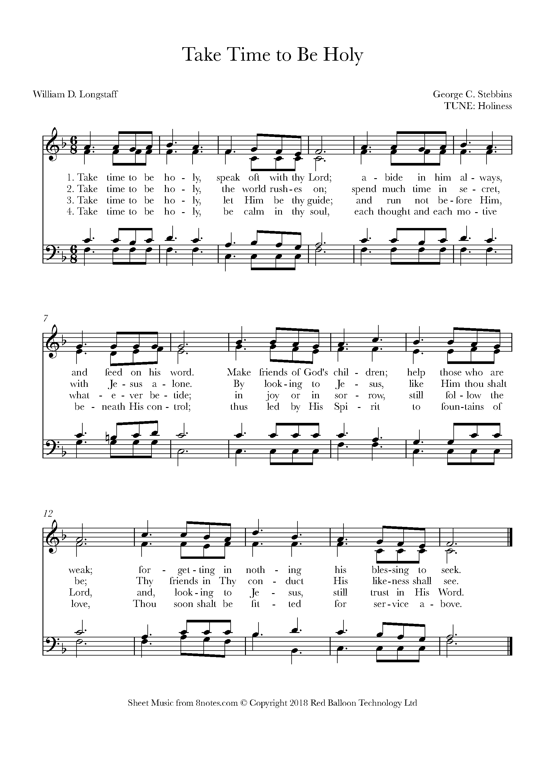 Stebbins - Take Time to Be Holy Sheet music for Organ - 8notes.com