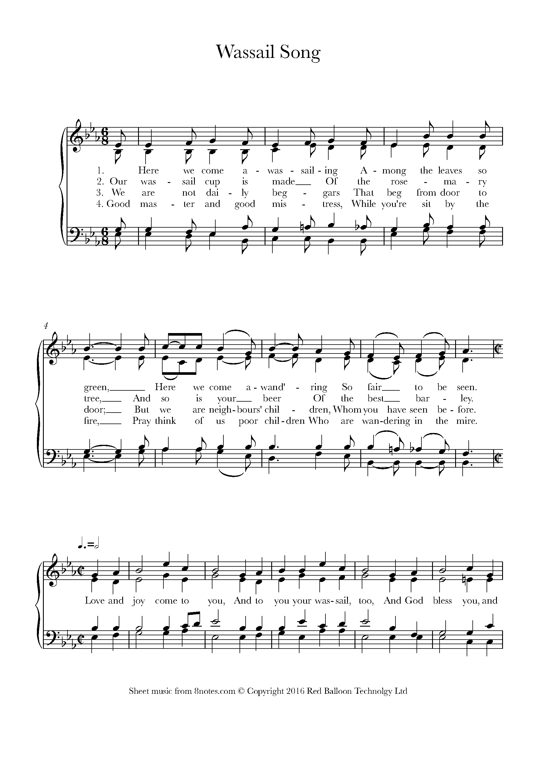 Wassail Song (Here We Come A-Wassailing) Sheet music for Organ - 8notes.com