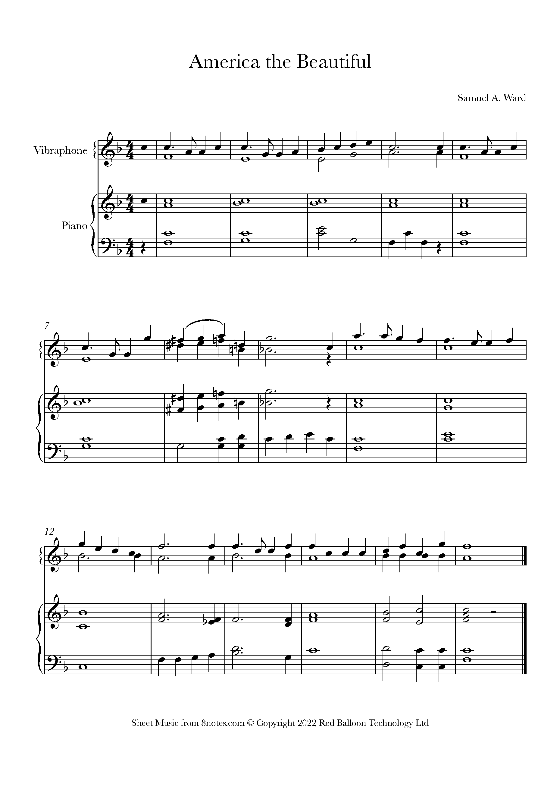 Samuel A. Ward - America the Beautiful Sheet music for Percussion ...