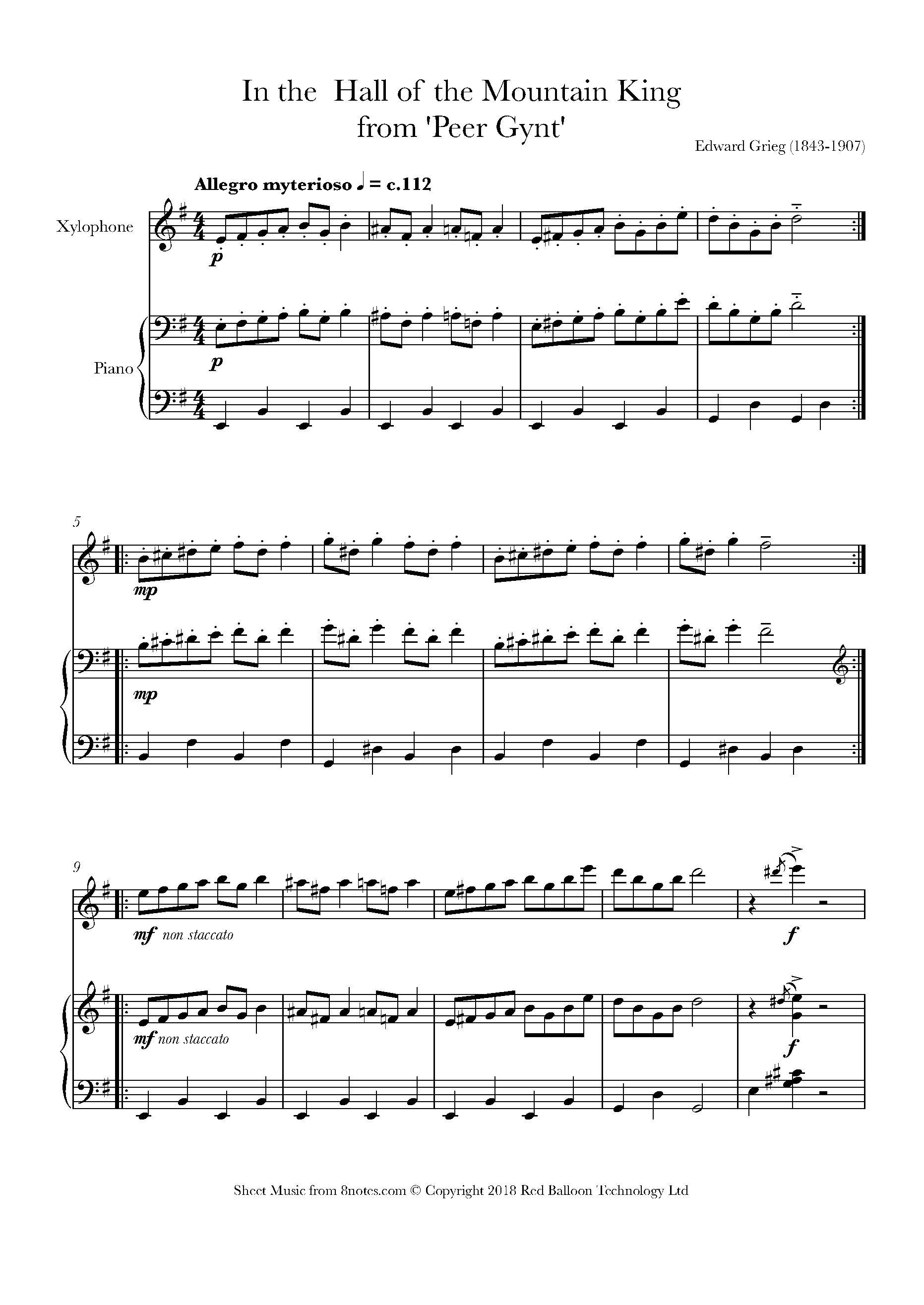 Grieg - In the Hall of the Mountain King Sheet music for Percussion ...