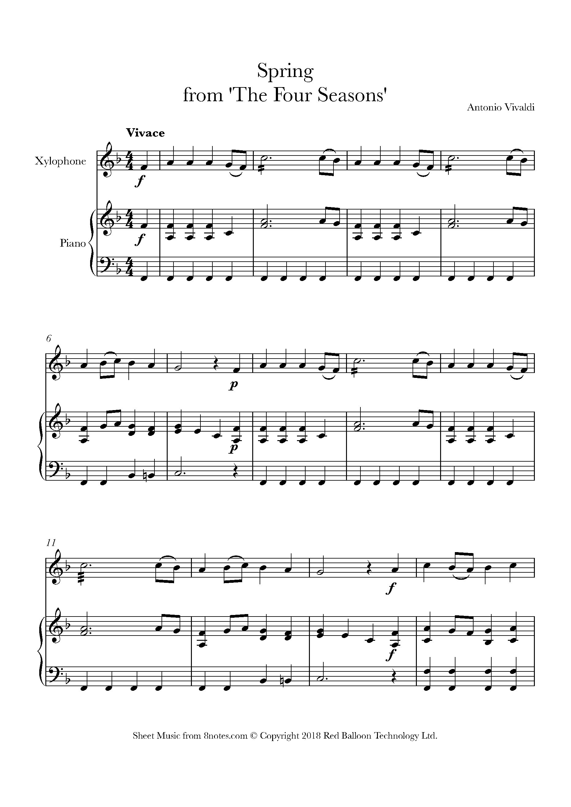 Vivaldi - Spring from 'The Four Seasons' Sheet music for Percussion ...