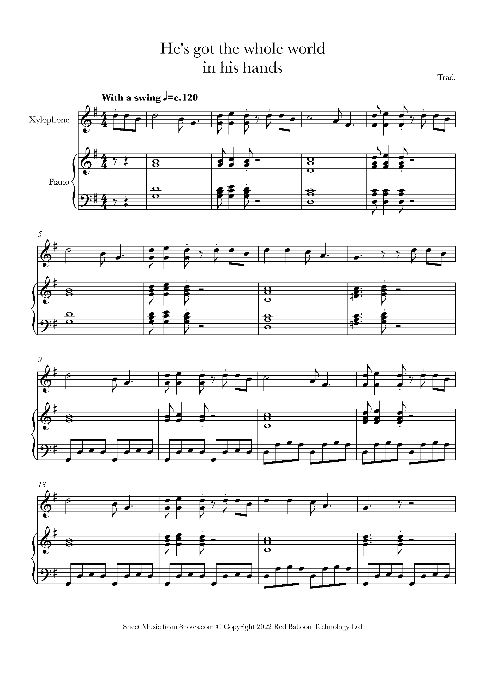 He's got the Whole World in his Hands (American Spiritual) Sheet music ...