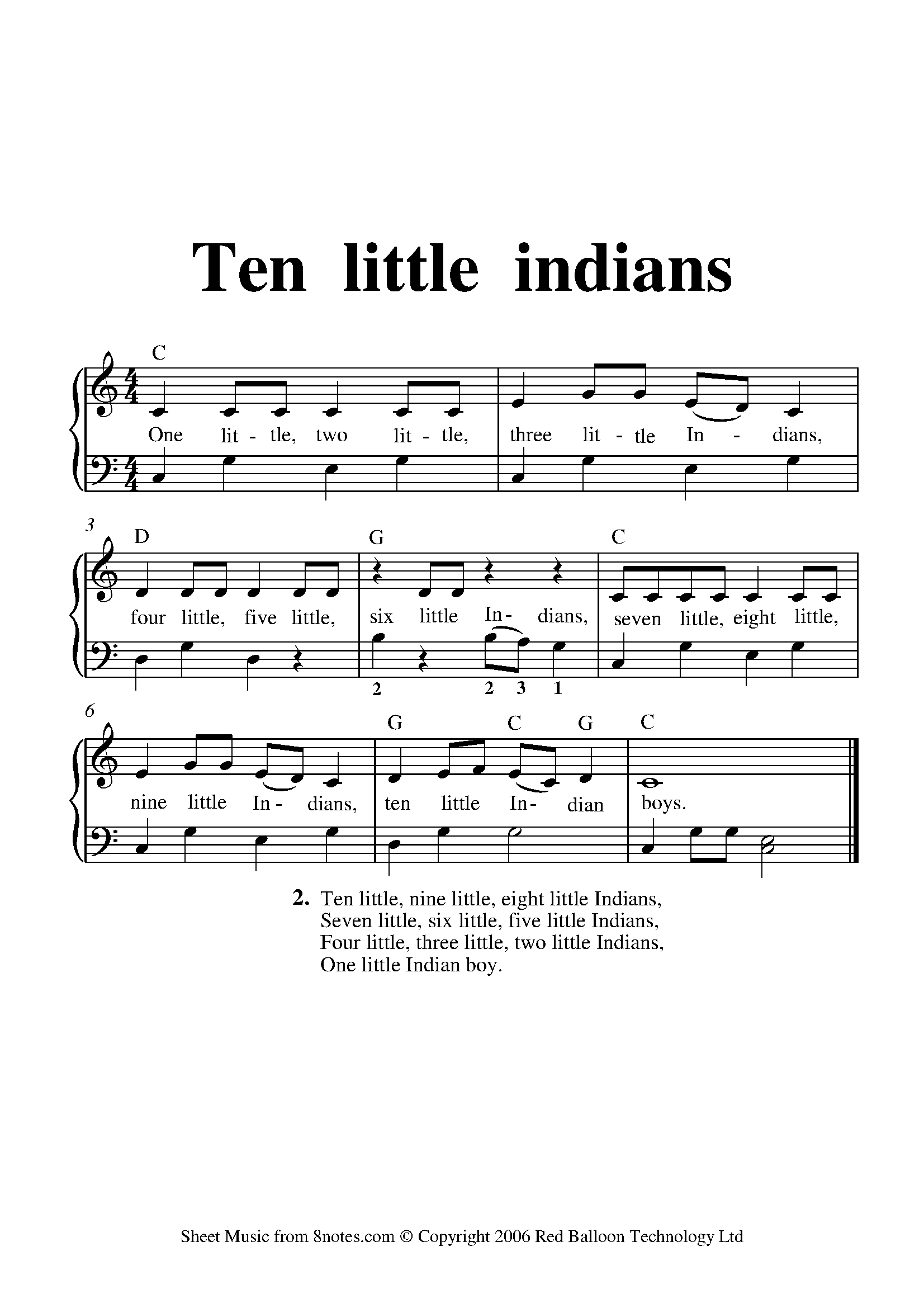 10 Little Indians Sheet music for Piano - 8notes.com