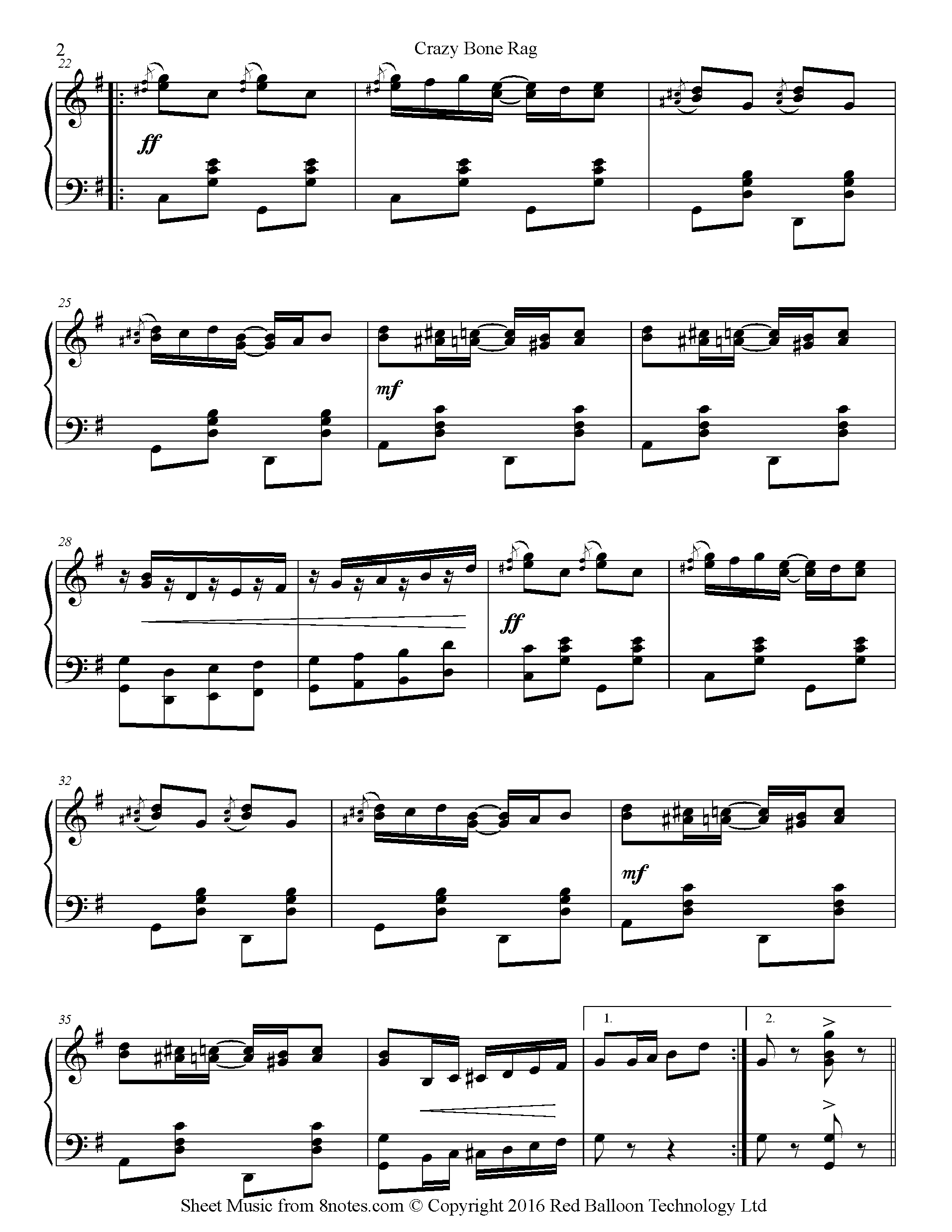 Charles L. Johnson - Crazy Bone Rag Sheet music for Piano - 8notes.com