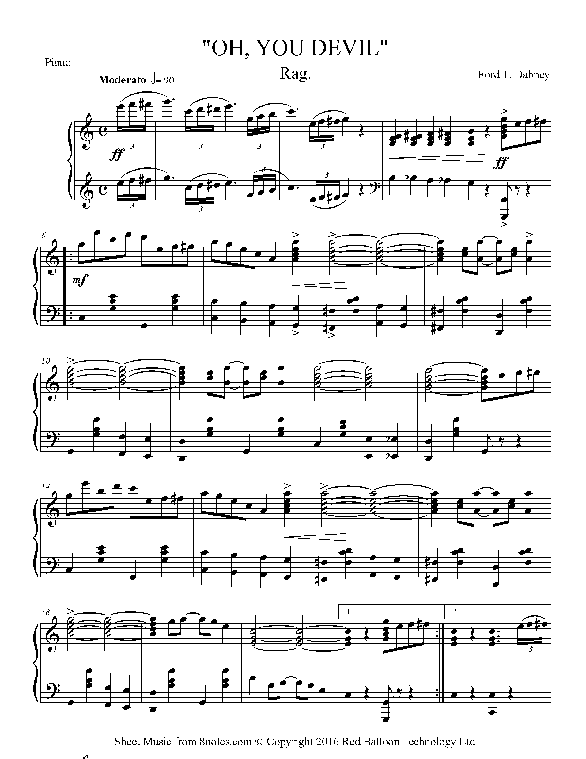 Ford T. Dabney - 'Oh, You Devil' (Rag) Sheet music for Piano - 8notes.com