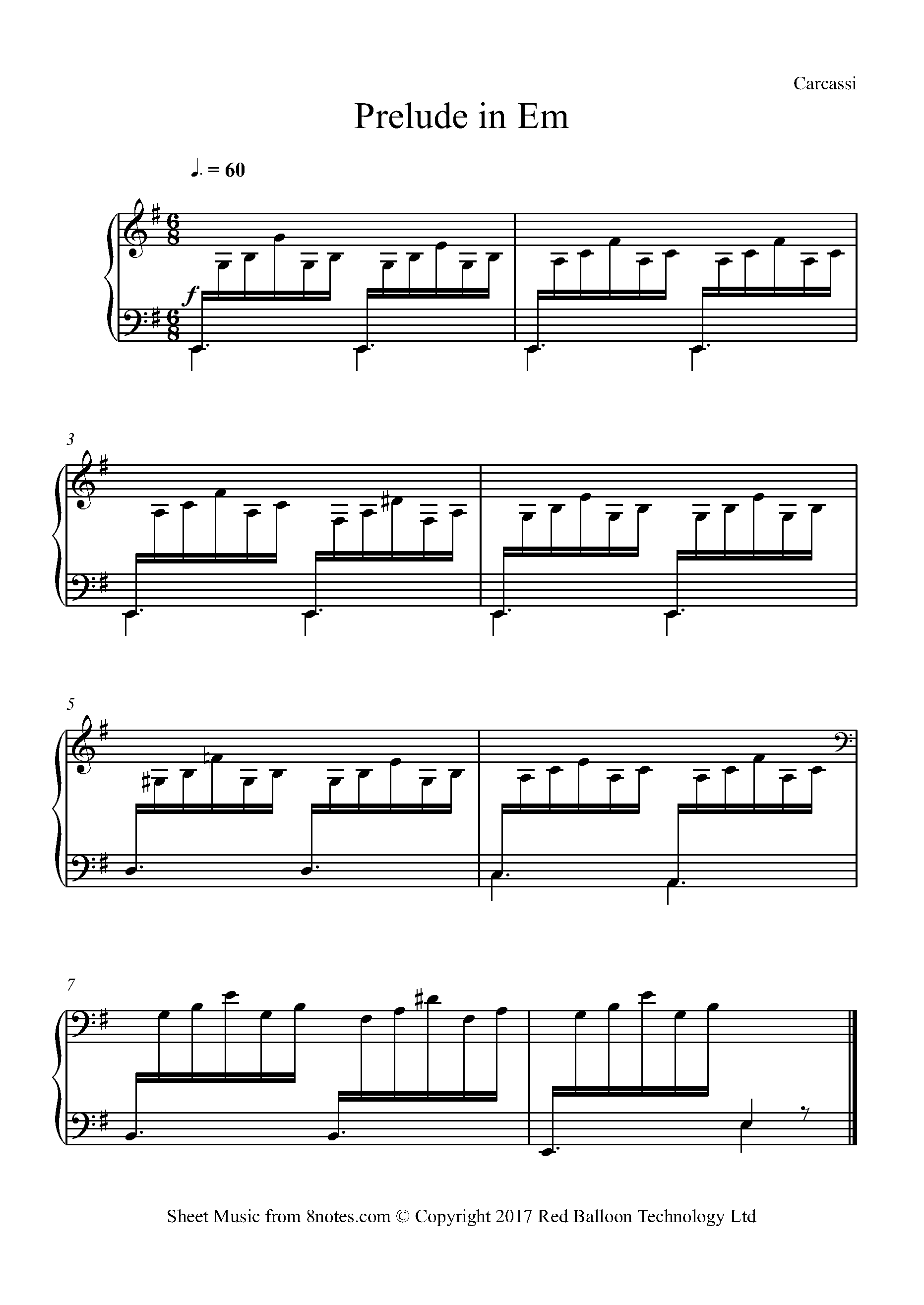 Carcassi - Prelude in Em Sheet music for Piano - 8notes.com
