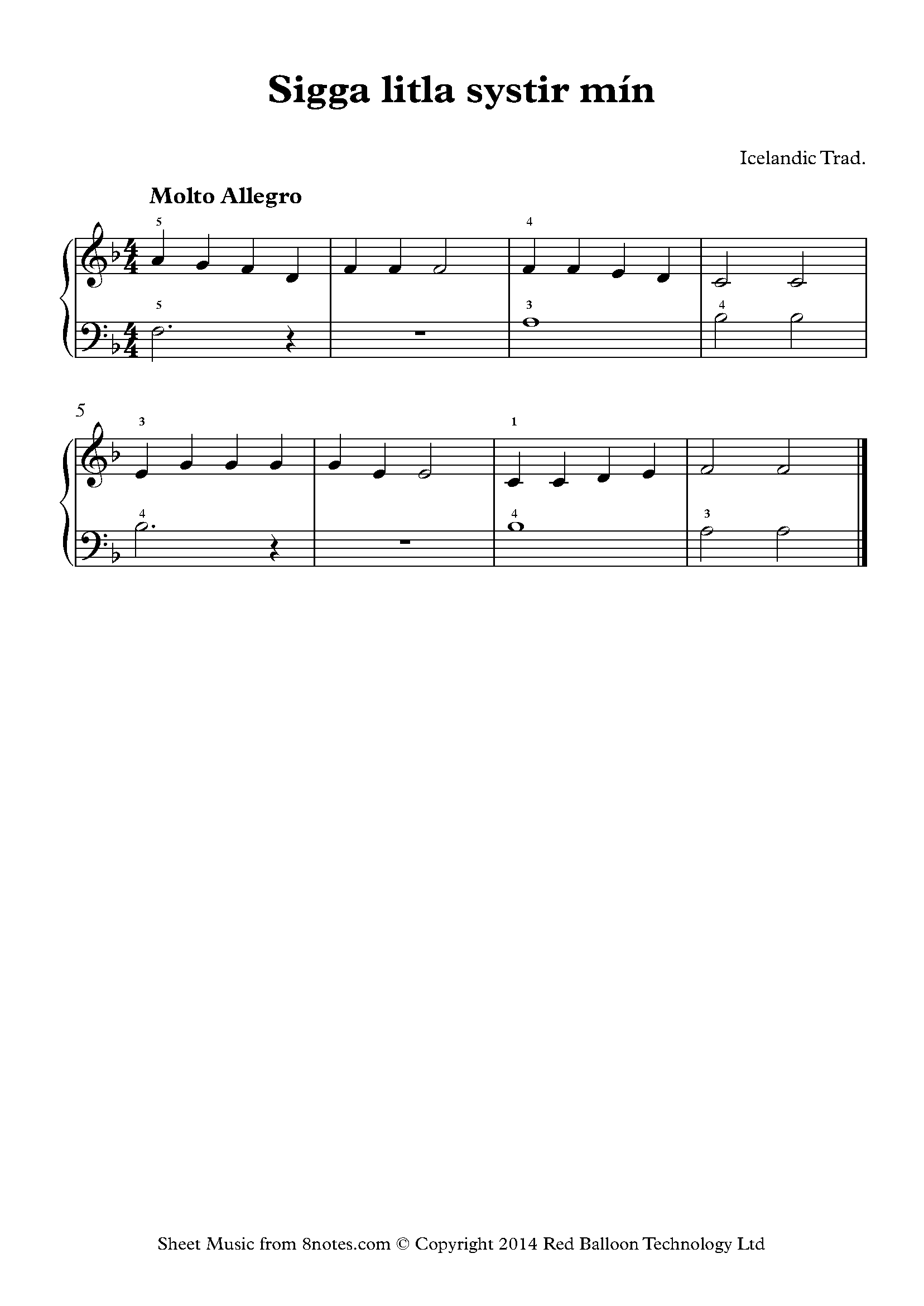 Sigga litla systir min (Icelandic Trad.) Sheet music for Piano - 8notes.com