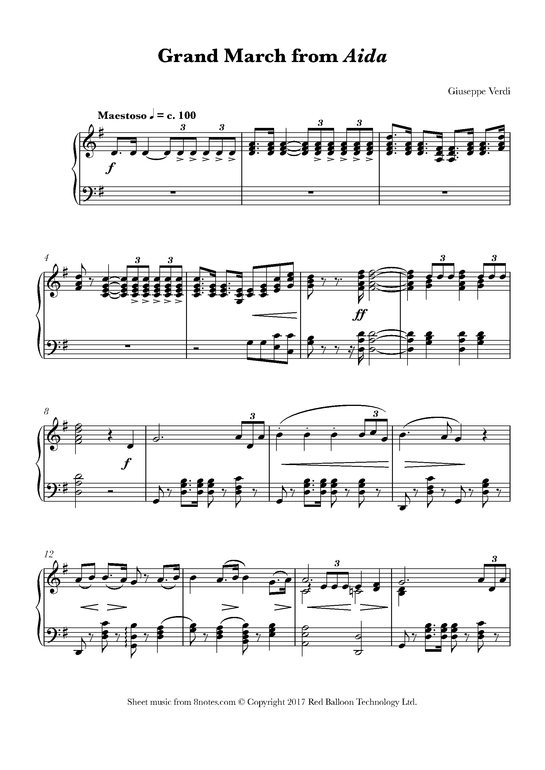 Verdi - Grand March from Aida Sheet music for Piano - 8notes.com