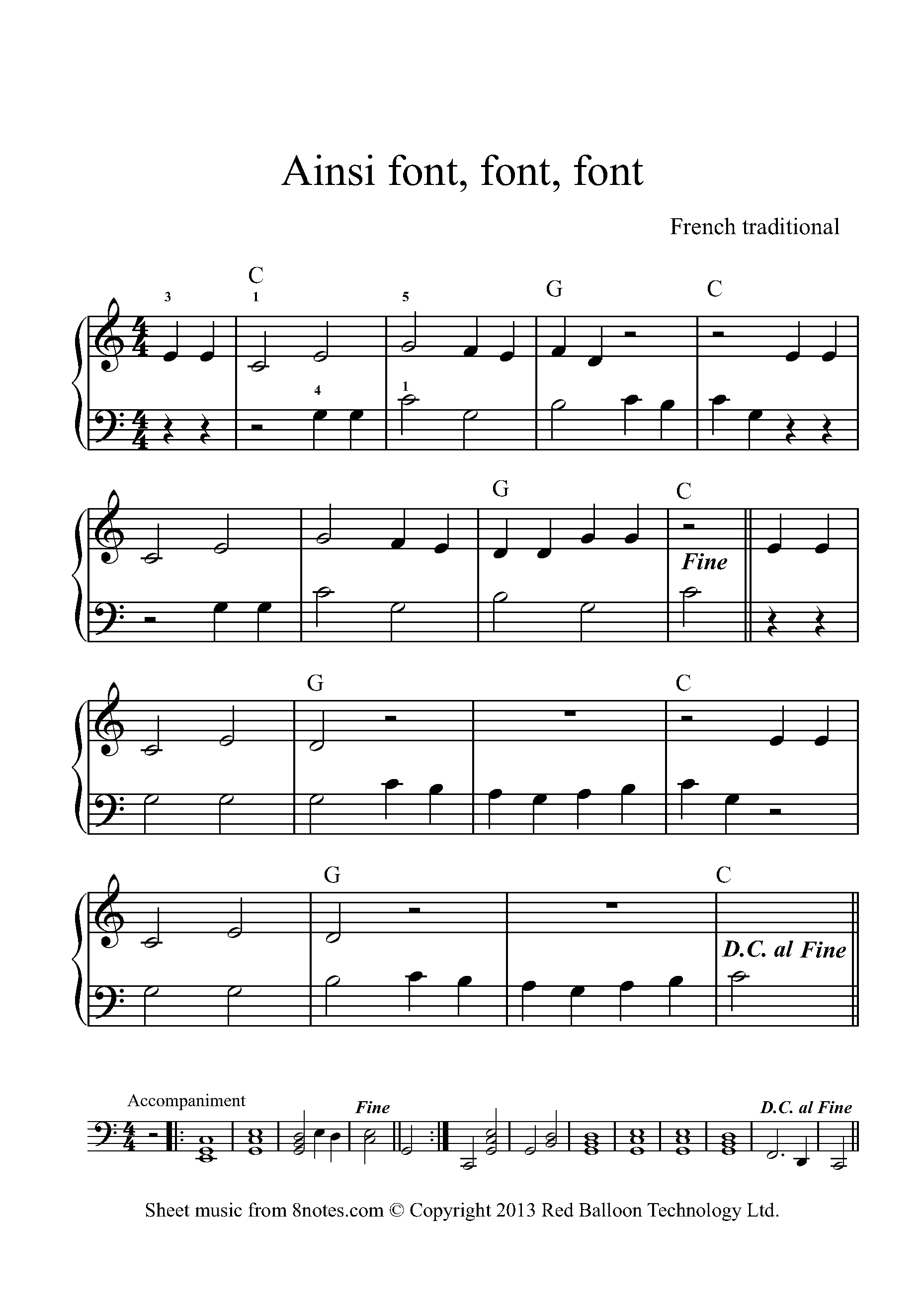 Ainsi font, font, font (France) Sheet music for Piano - 8notes.com